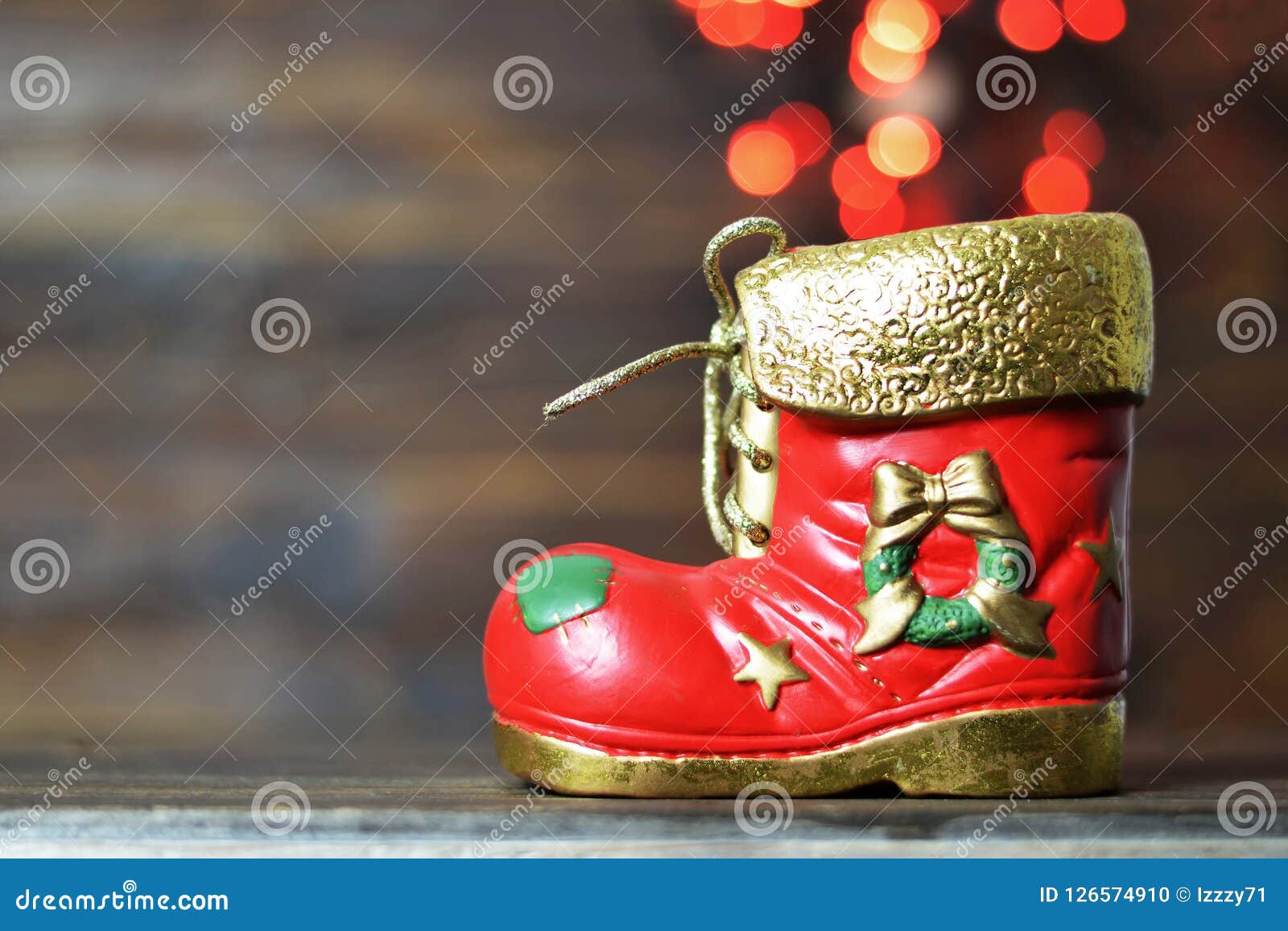 Christmas Boot and Red Blurred Lights Stock Photo - Image of white ...