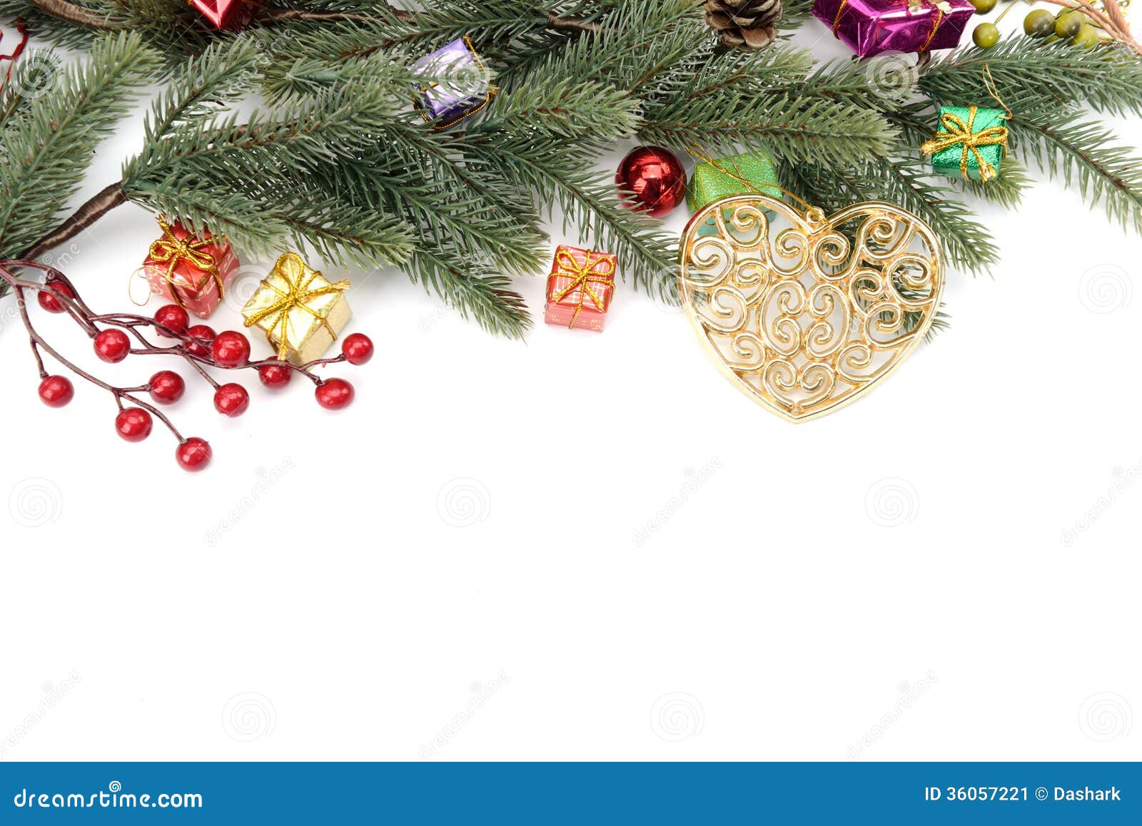 Christmas Border of Baubles, Garland and Candy Stock Image - Image of ...