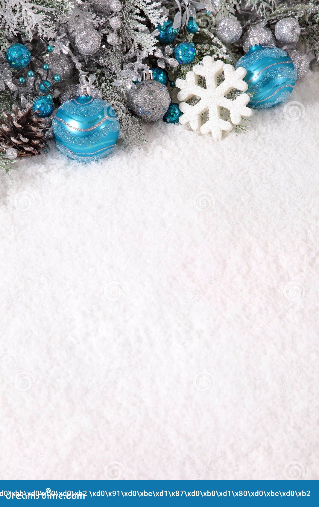 Christmas Border with Decorations on the Snow. Space for Copy Stock ...