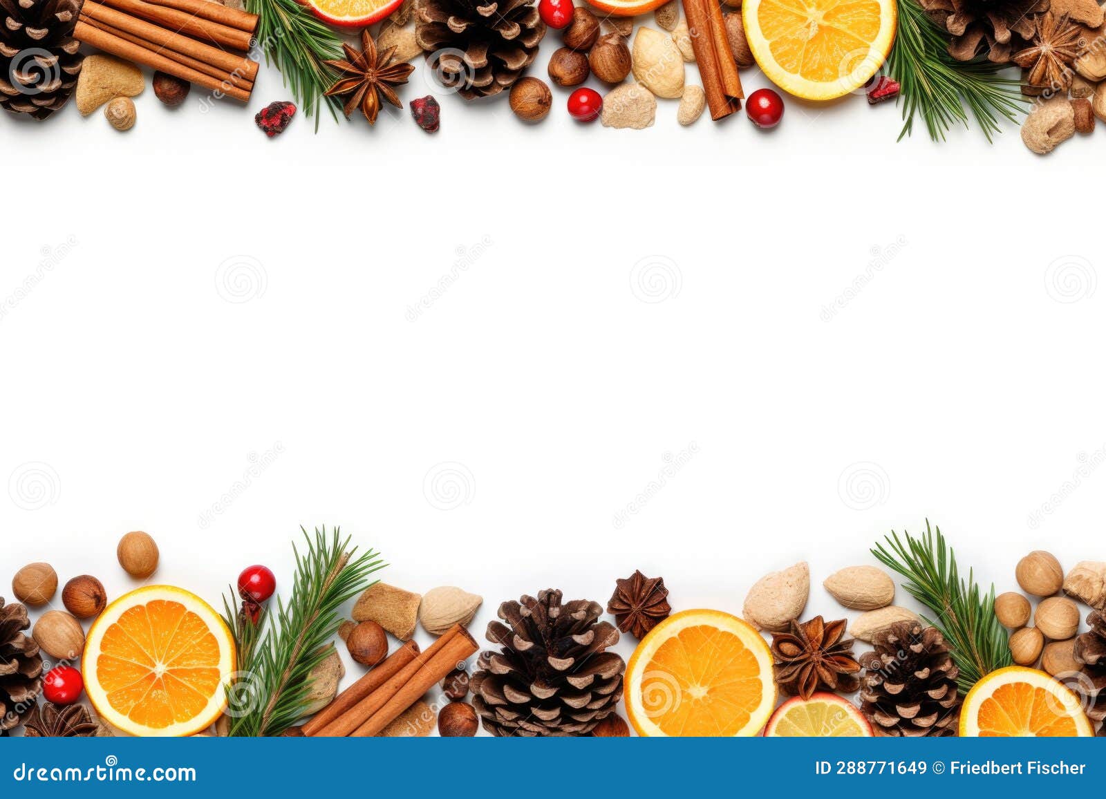 A Christmas Border Made of Various Fruits and Nuts. Stock Image - Image ...