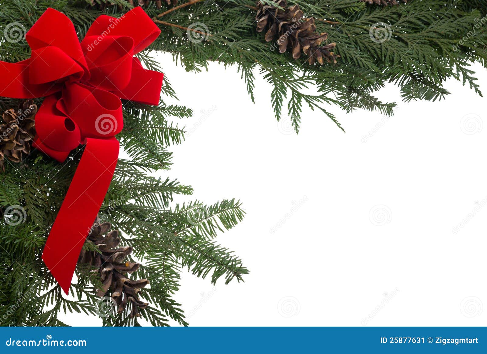 Christmas Border with Red Bow and Live Pine Boughs Stock Image - Image ...