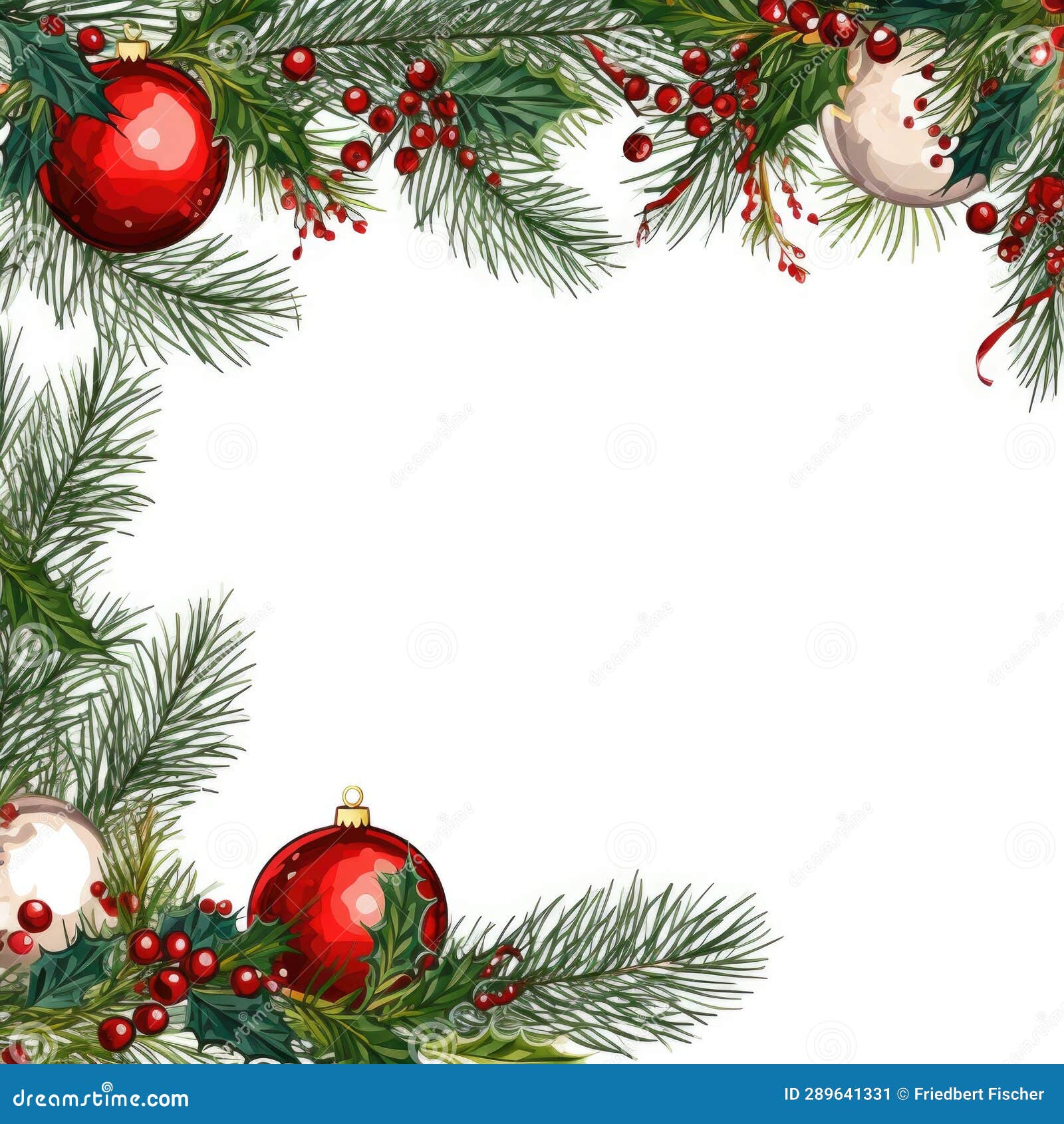 A Christmas Border with Red and White Ornaments. Stock Image - Image of ...