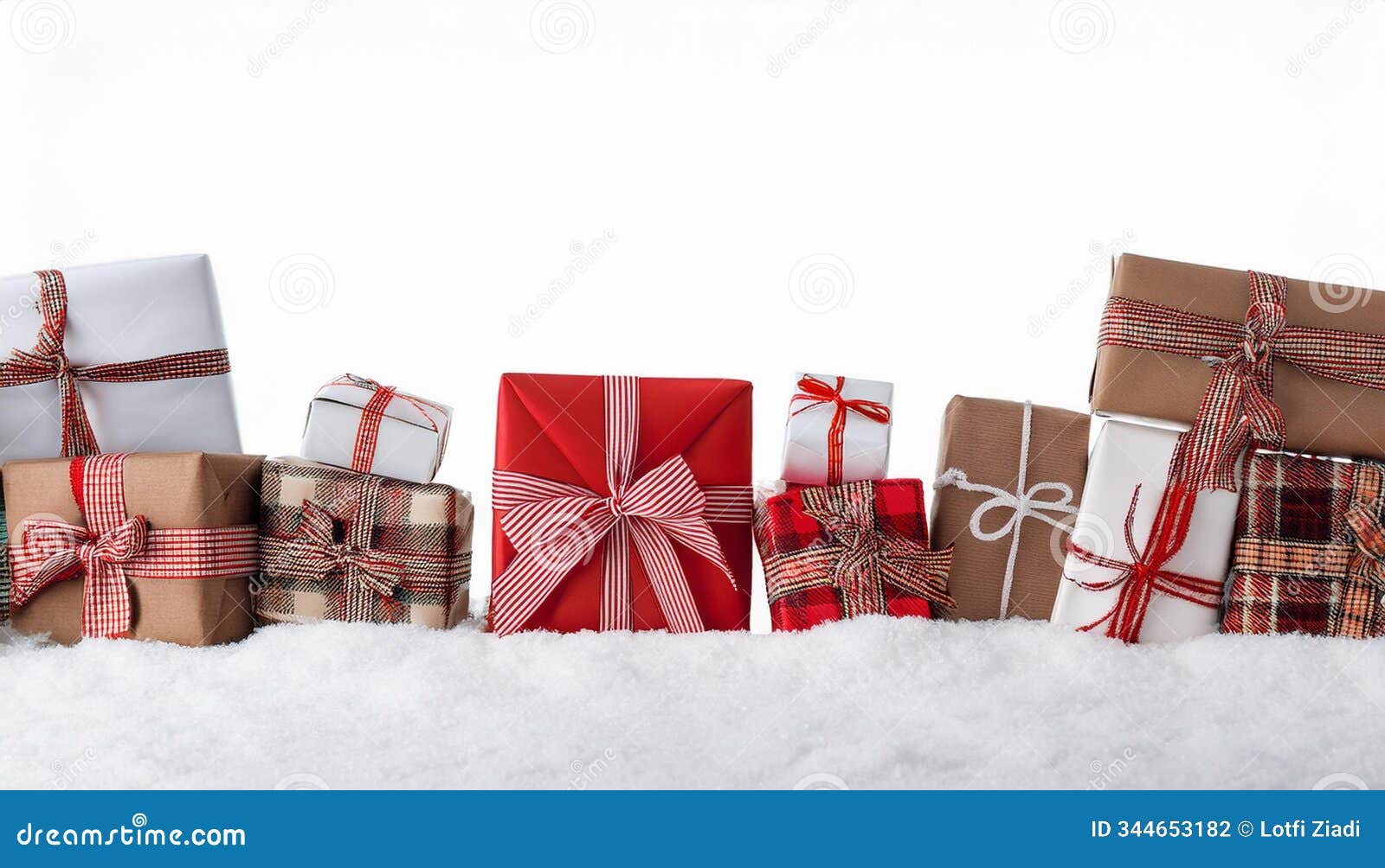 Christmas Border of Rustic Red, White, Brown and Plaid Gift Boxes in ...