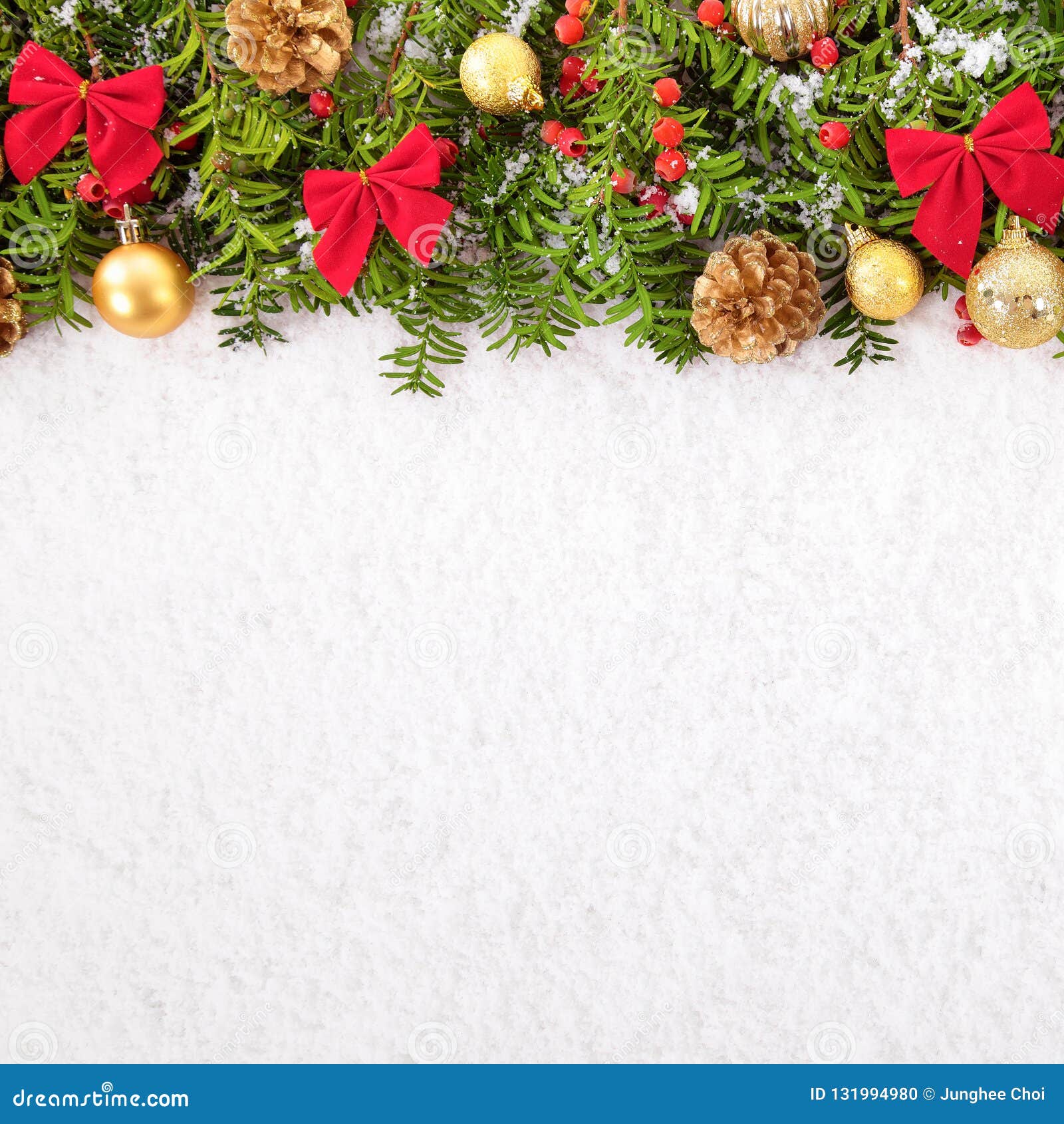 Christmas Border with Traditional Decorations on the Snow Square Stock ...