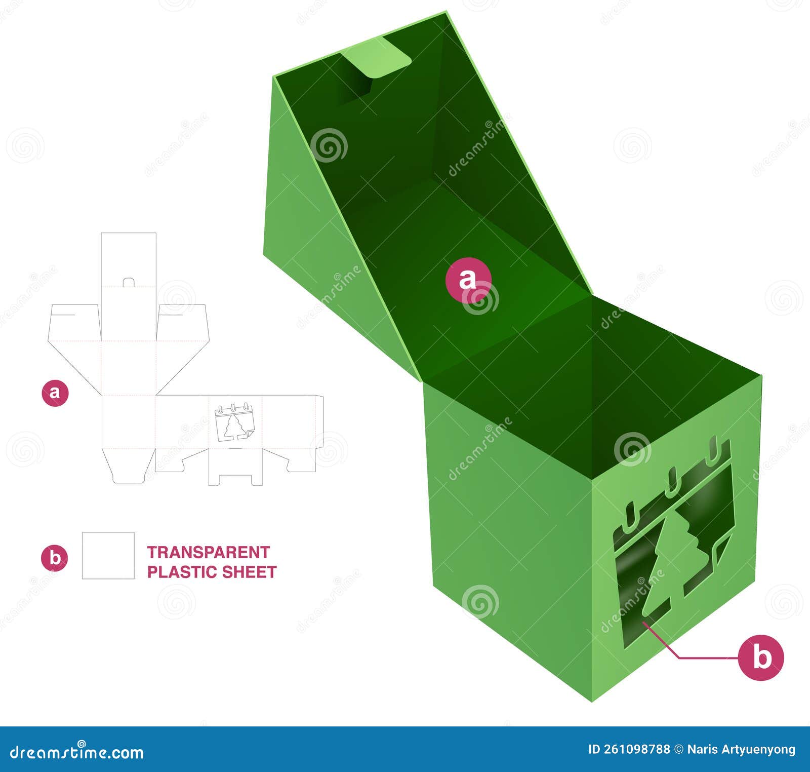 Christmas Box Die Cut Template and 3D Mockup Stock Vector ...