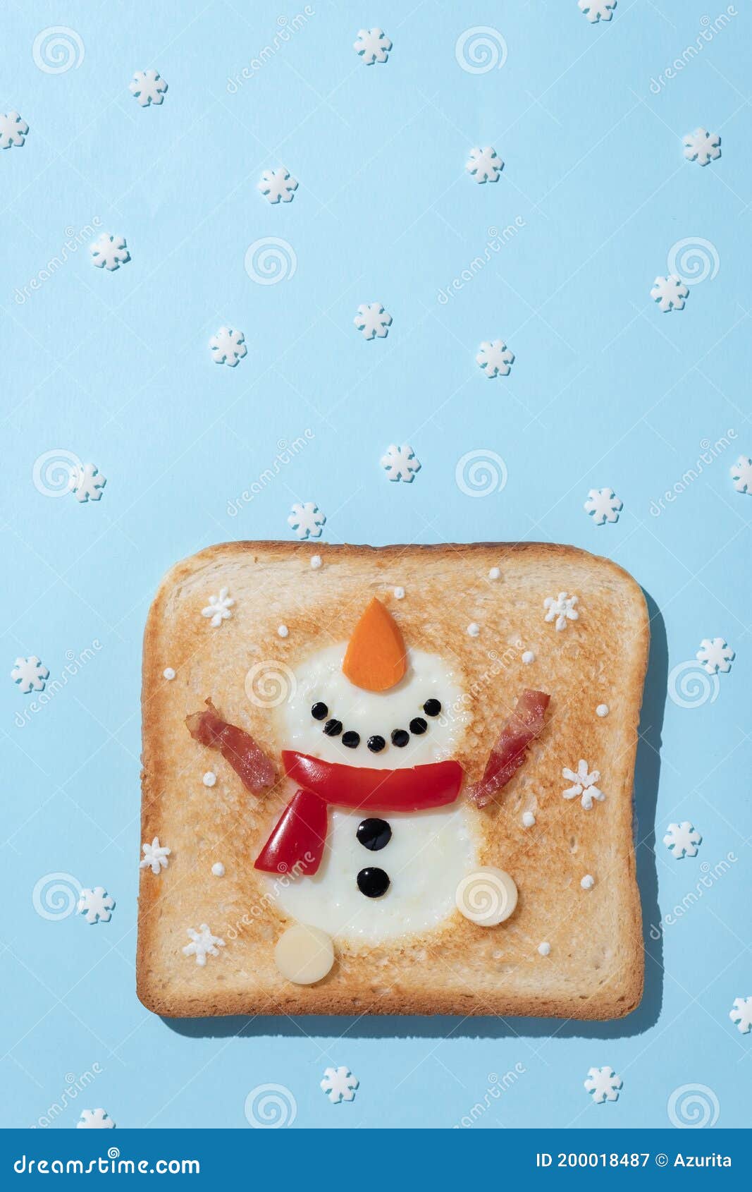 Christmas Breakfast: Toast with Egg White in the Shape of Snowman Stock ...