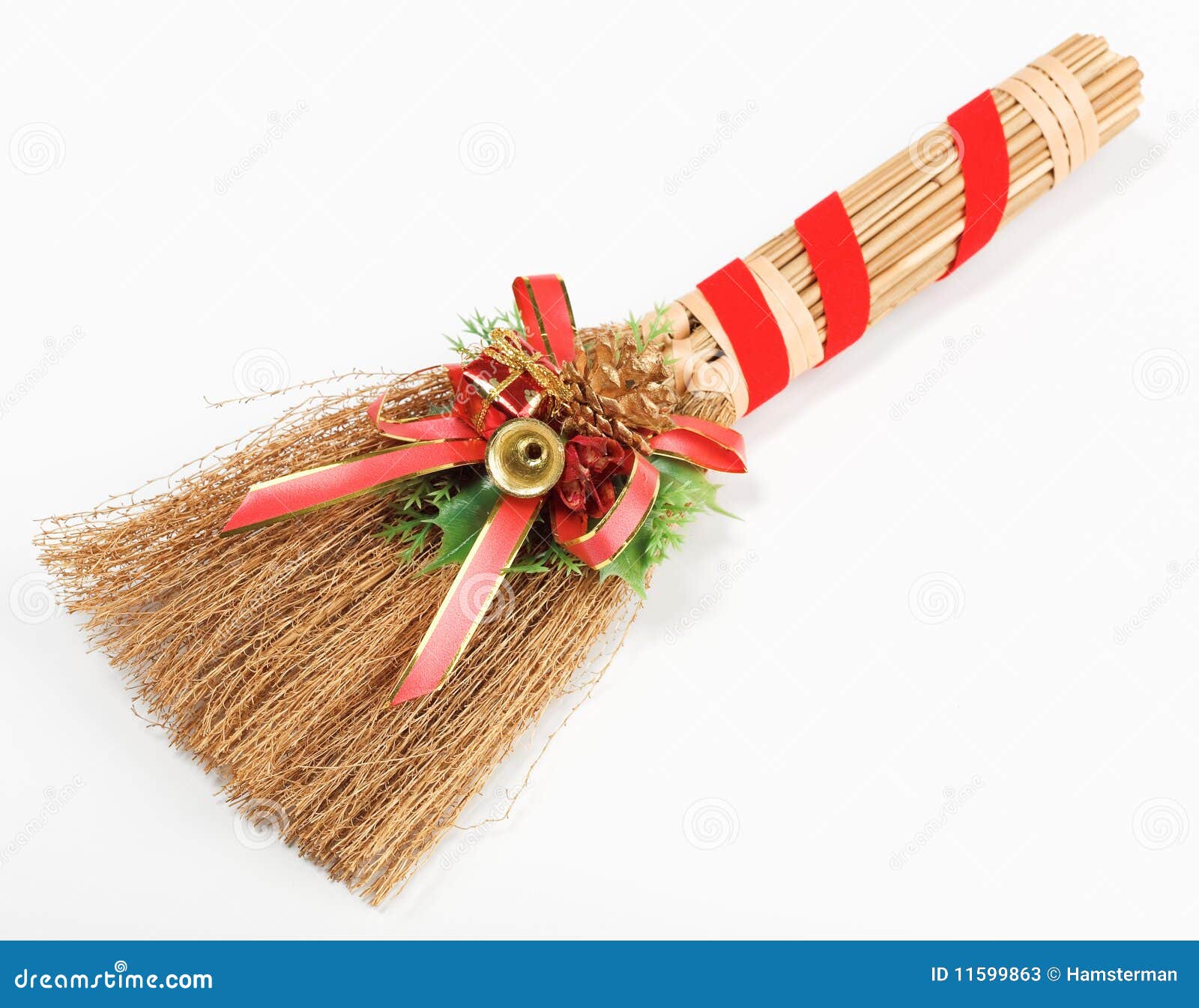 Christmas Broom Decorations Isolated on White Stock Image - Image of ...