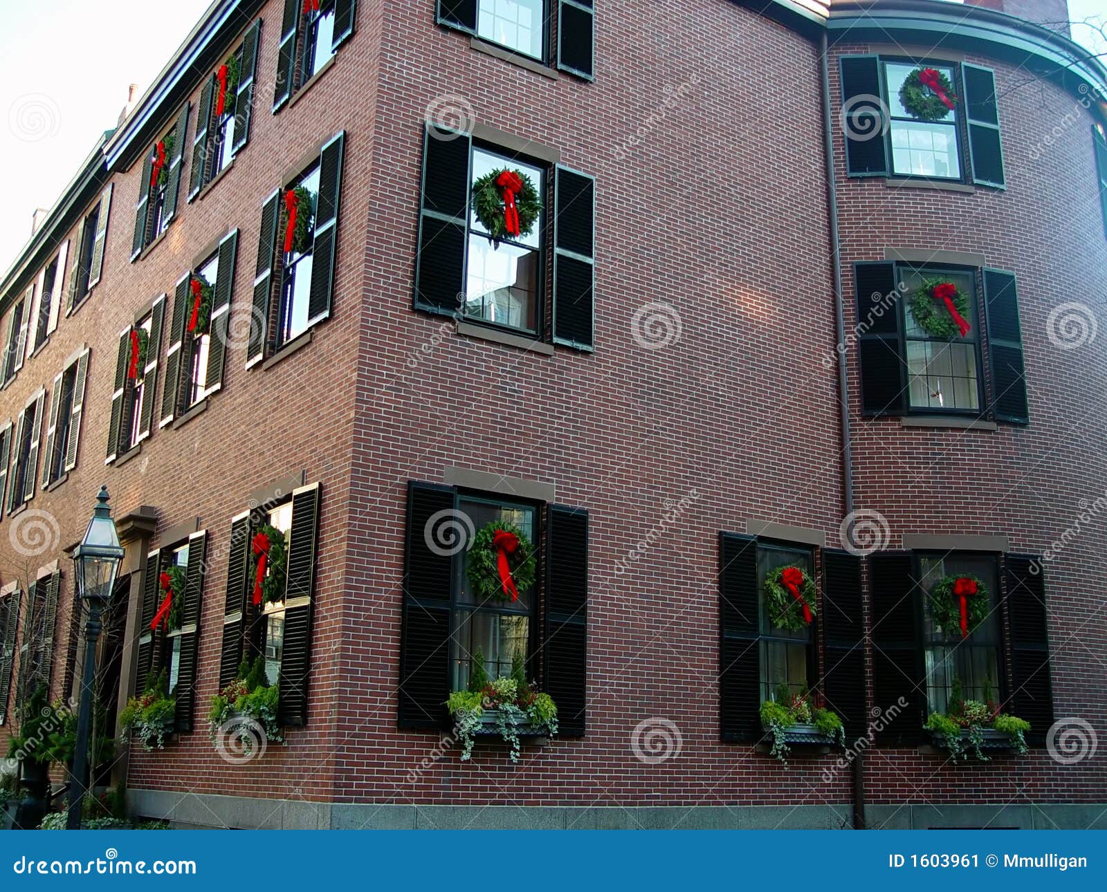 Christmas Building Covered with Wreaths Stock Image - Image of xmas ...