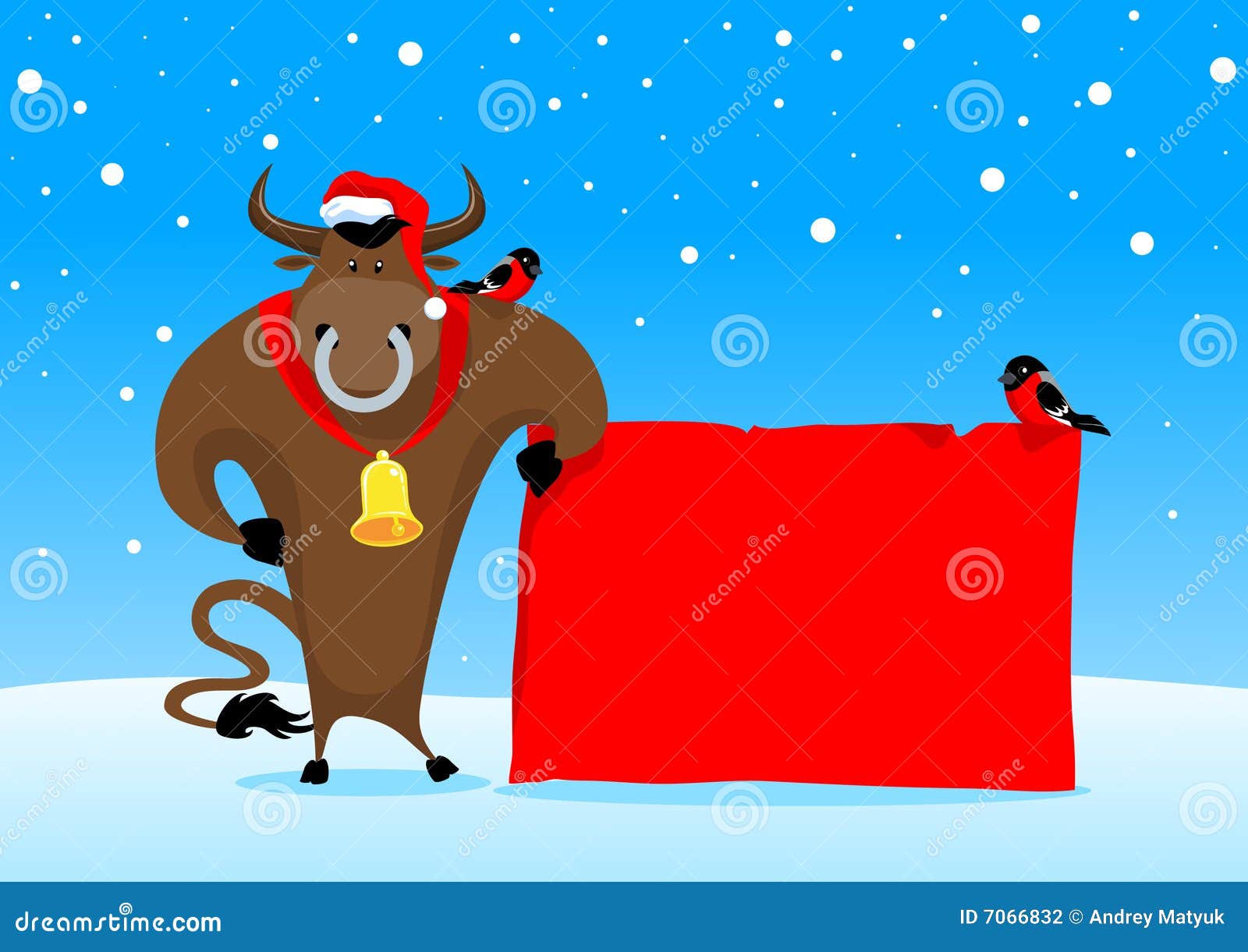 Christmas bull stock vector. Illustration of copy, bullfinch - 7066832