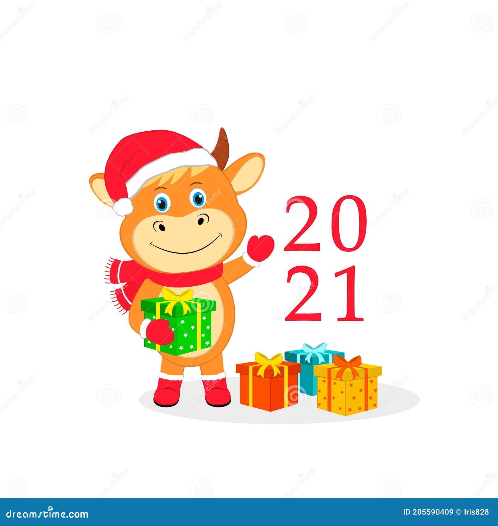 Christmas bull with gits stock vector. Illustration of congratulations ...