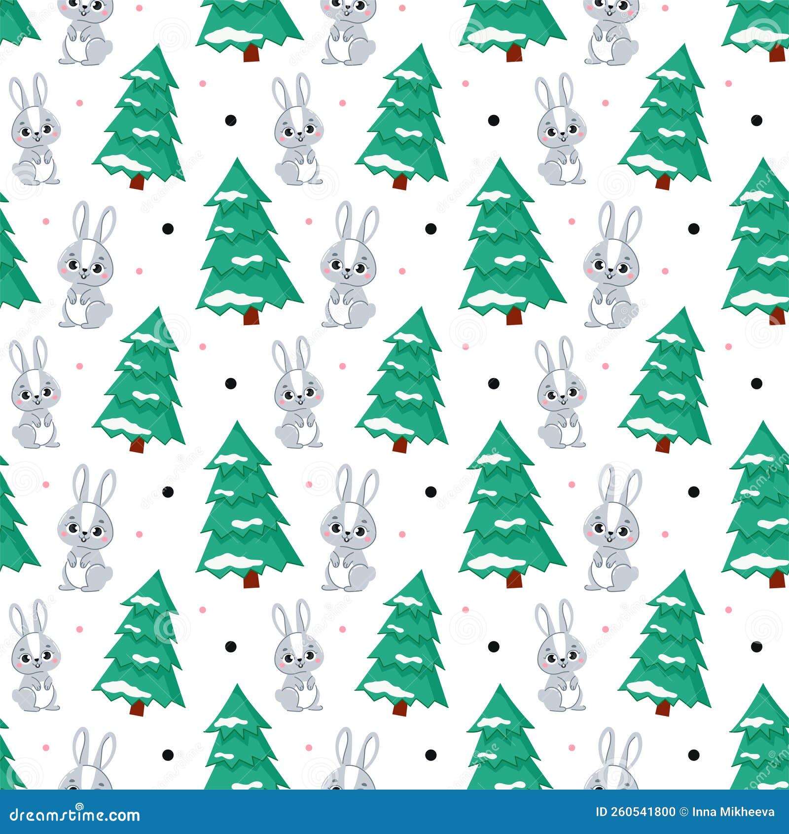 Christmas Bunny Seamless Pattern. Christmas Tree and Rabbit. Vector ...