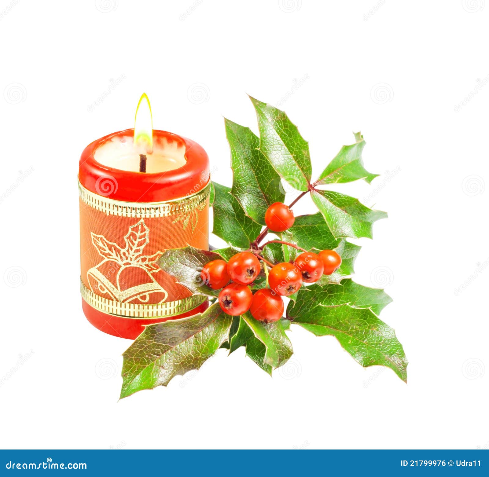 Christmas Burning Candle and Holly Stock Photo - Image of burn ...