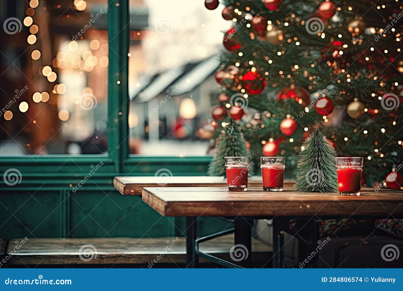 Christmas Cafe Interior with Tree. Generative AI Stock Illustration ...