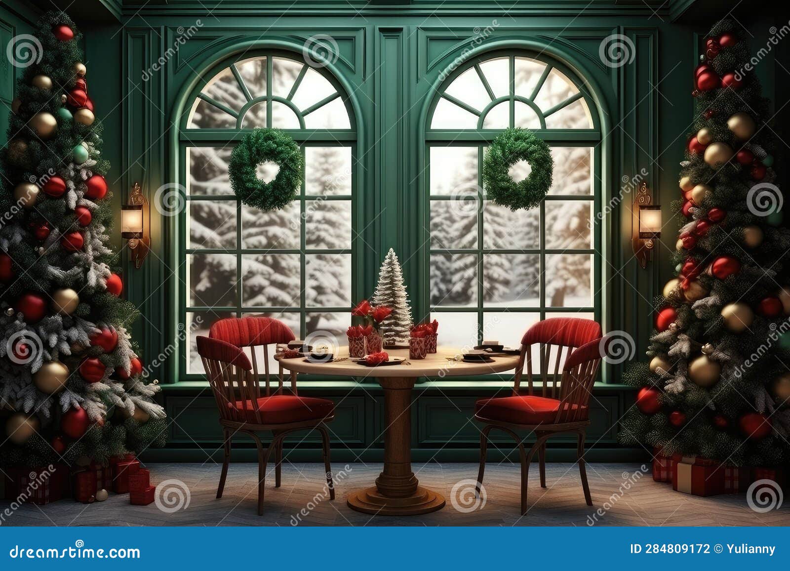 Christmas Cafe Interior with Tree. Generative AI Stock Photo - Image of ...