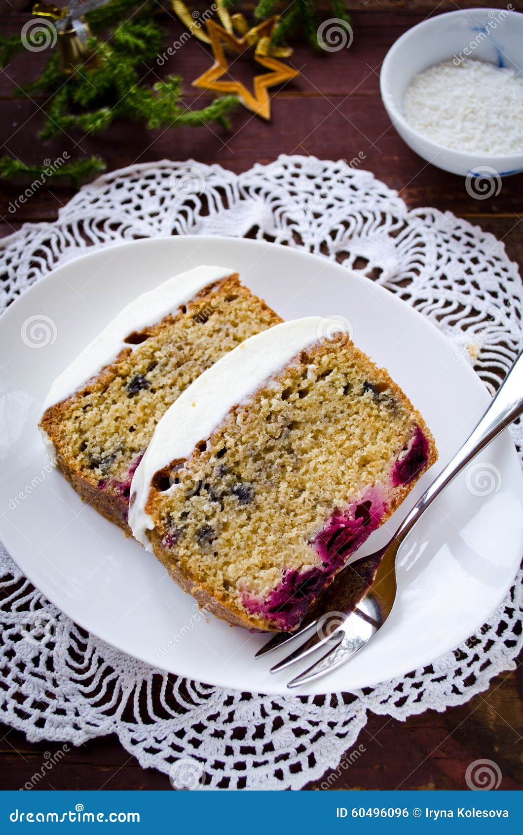 Christmas Cake with Cherry and Cream Cheese Stock Photo - Image of ...