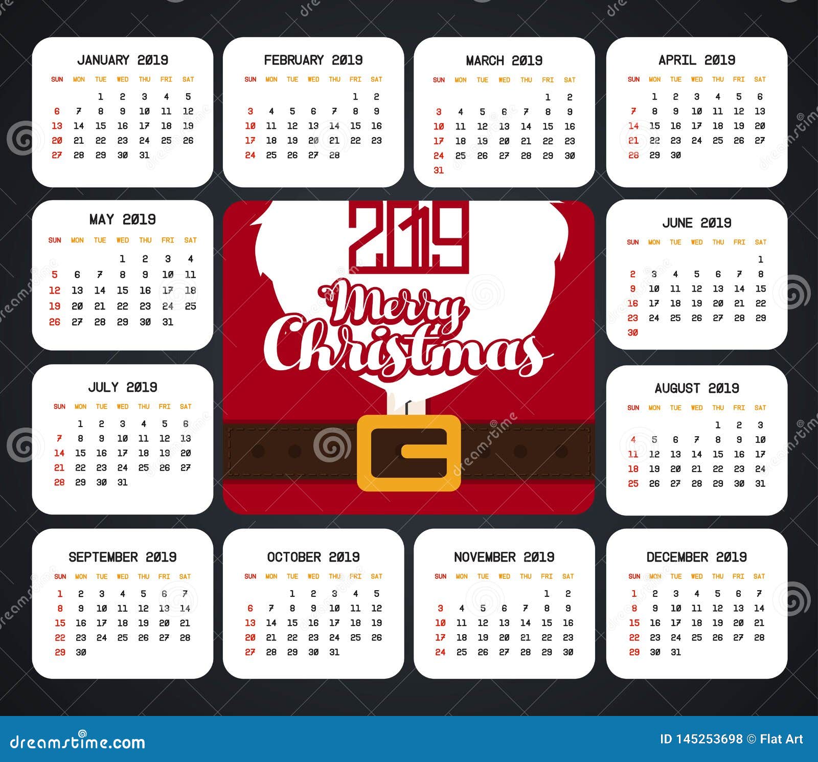 2019 Christmas Calendar Design Vector Stock Vector - Illustration of ...