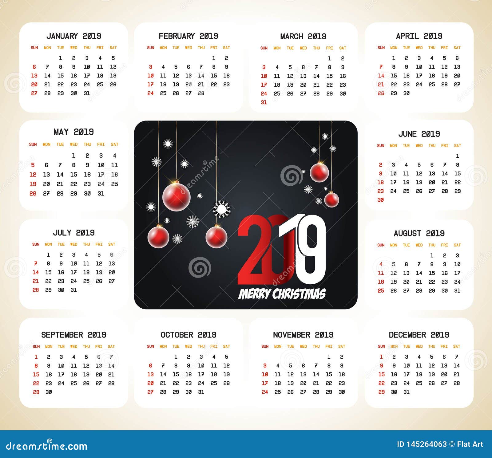 2019 Christmas Calendar Design Vector Stock Vector - Illustration of ...