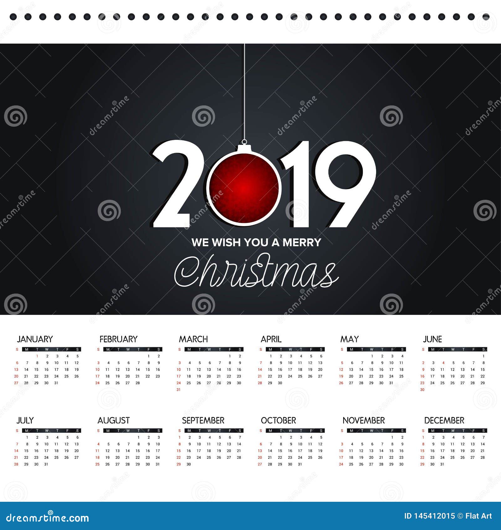 2019 Christmas Calendar Design Vector Stock Vector - Illustration of ...