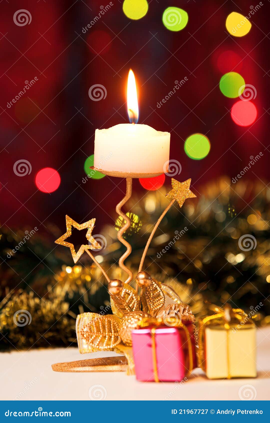 Christmas Candle and Gift Boxes. Stock Image - Image of ornaments ...