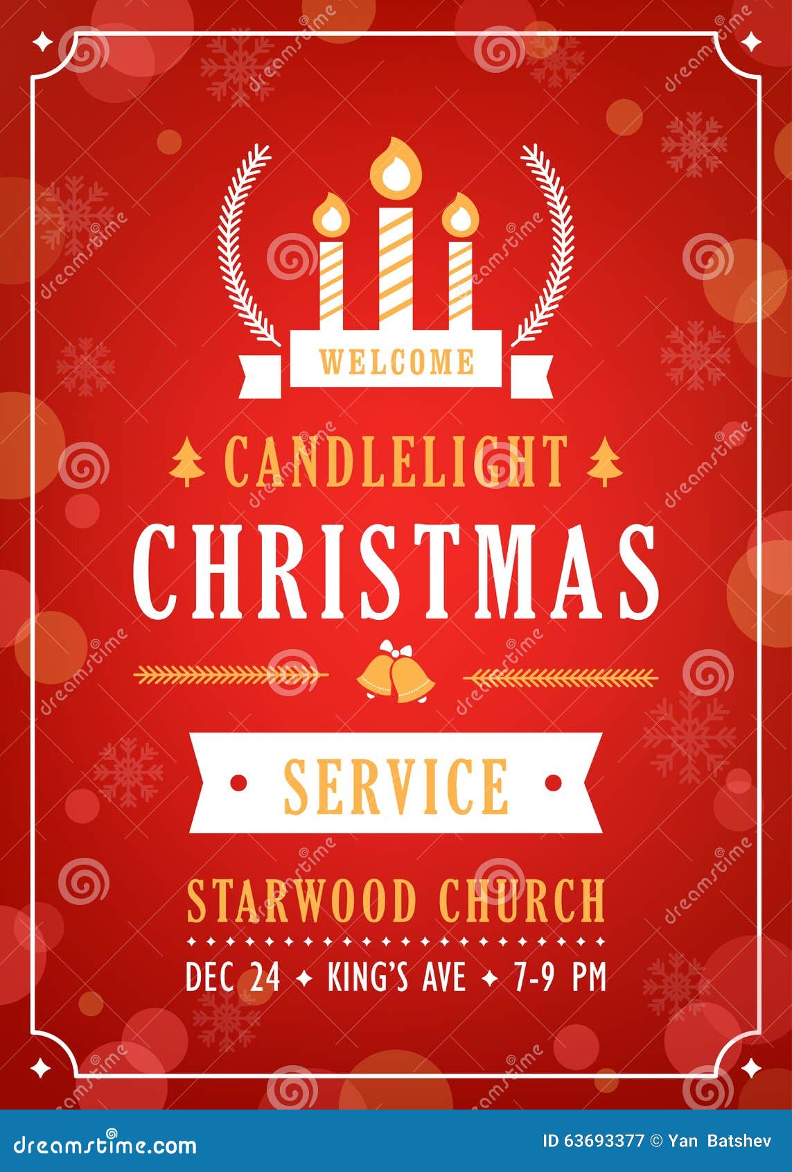 Christmas Candlelight Service Church Invitation. Stock Vector ...