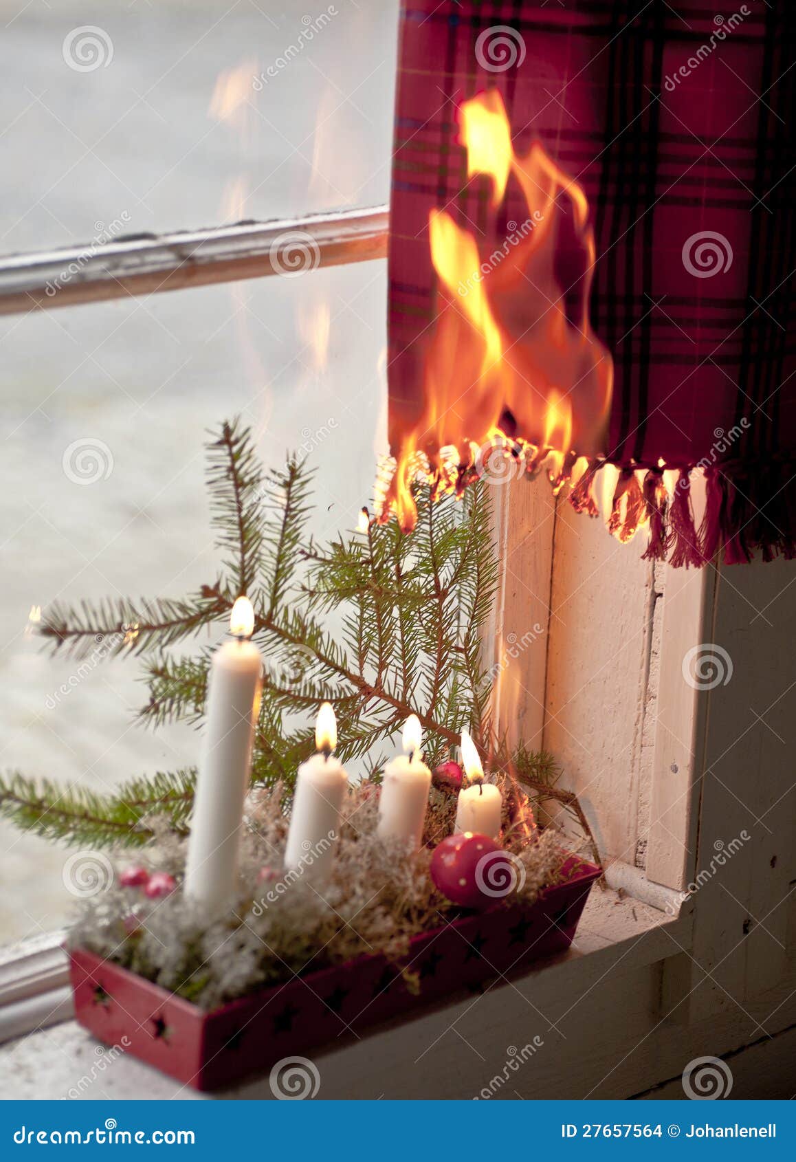 Christmas Candles Starting a Fire Stock Photo - Image of xmas, inferno ...