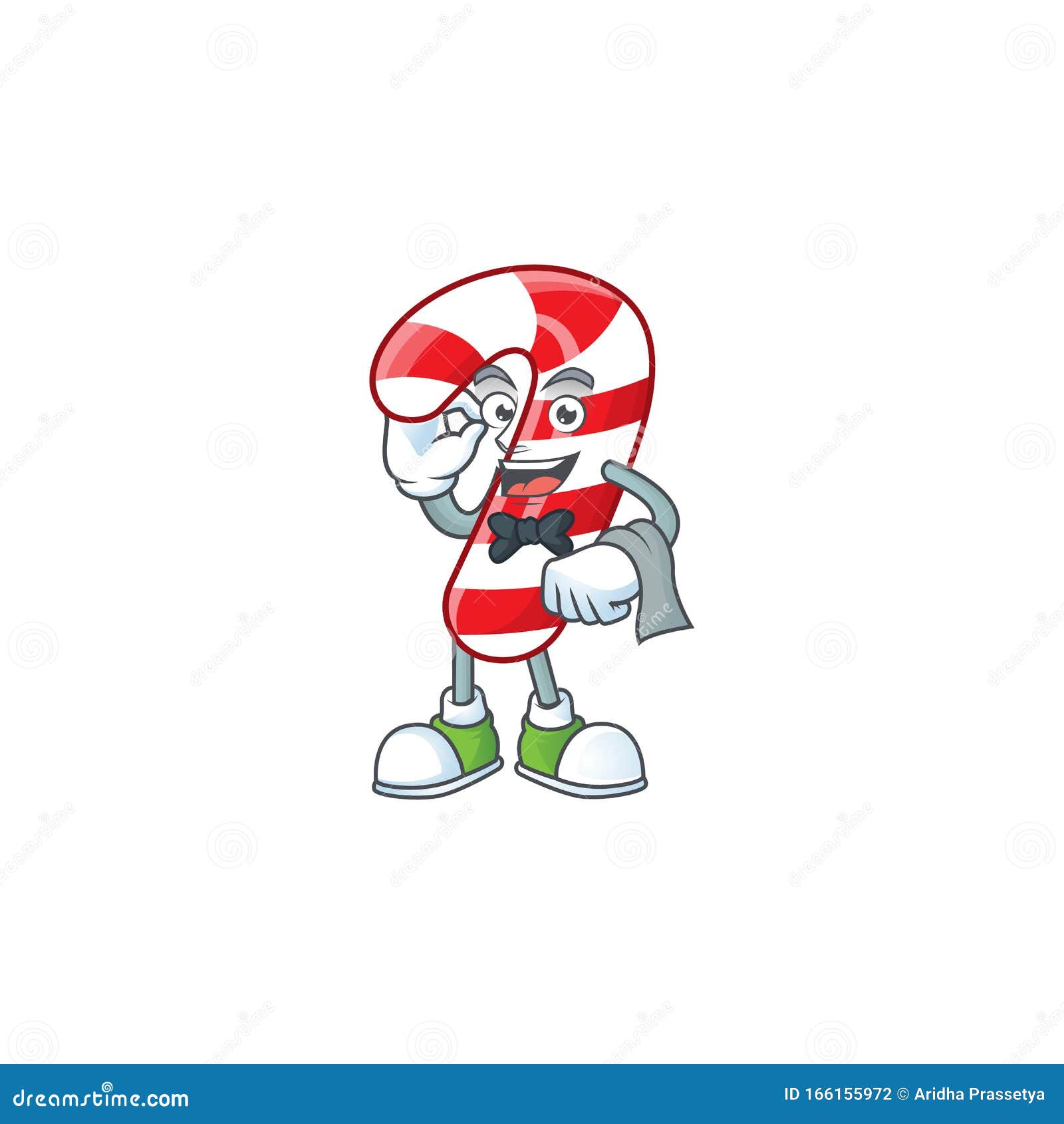 Christmas Candy Cane Character on a Stylized Waiter Look Stock Vector ...