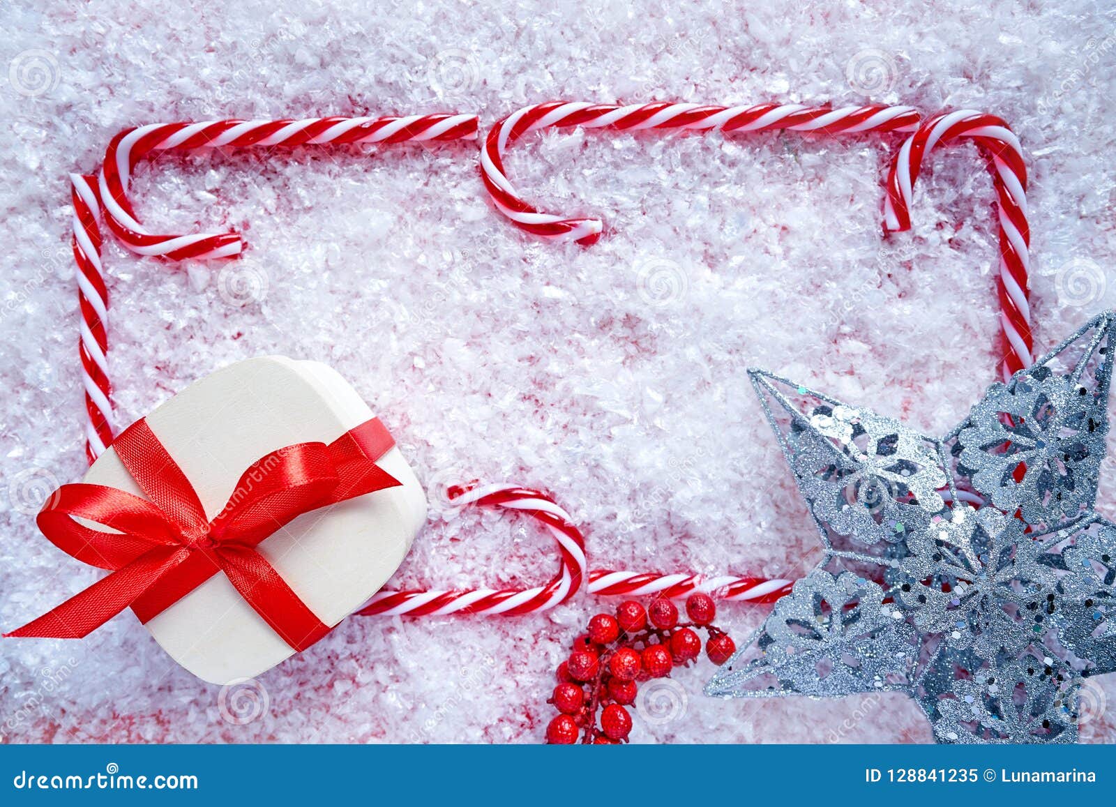 Christmas Candy Cane Frame on Snow Stock Image - Image of lollipop ...