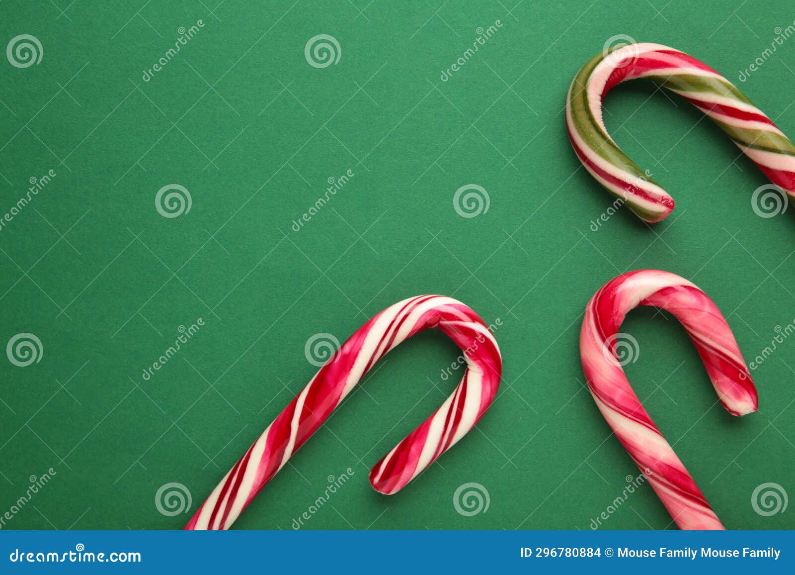 Christmas Candy Cane on Green Background. Top View Stock Photo - Image ...