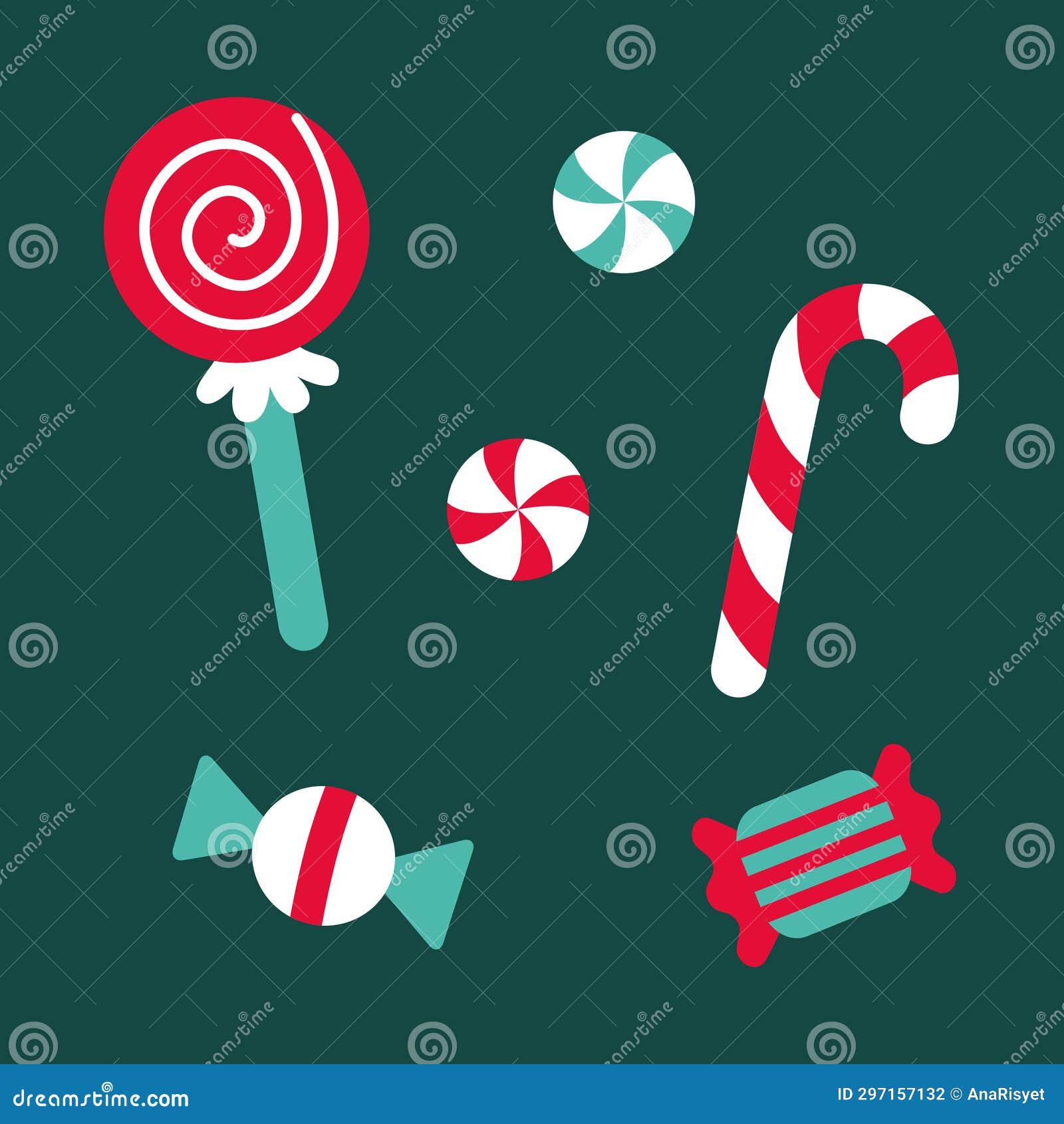 Christmas Candy Set in Flat Style Stock Illustration - Illustration of ...
