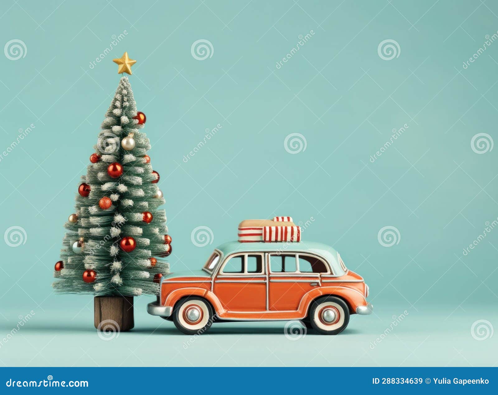 Christmas Car with Christmas Tree Stock Image - Image of snow, greeting ...