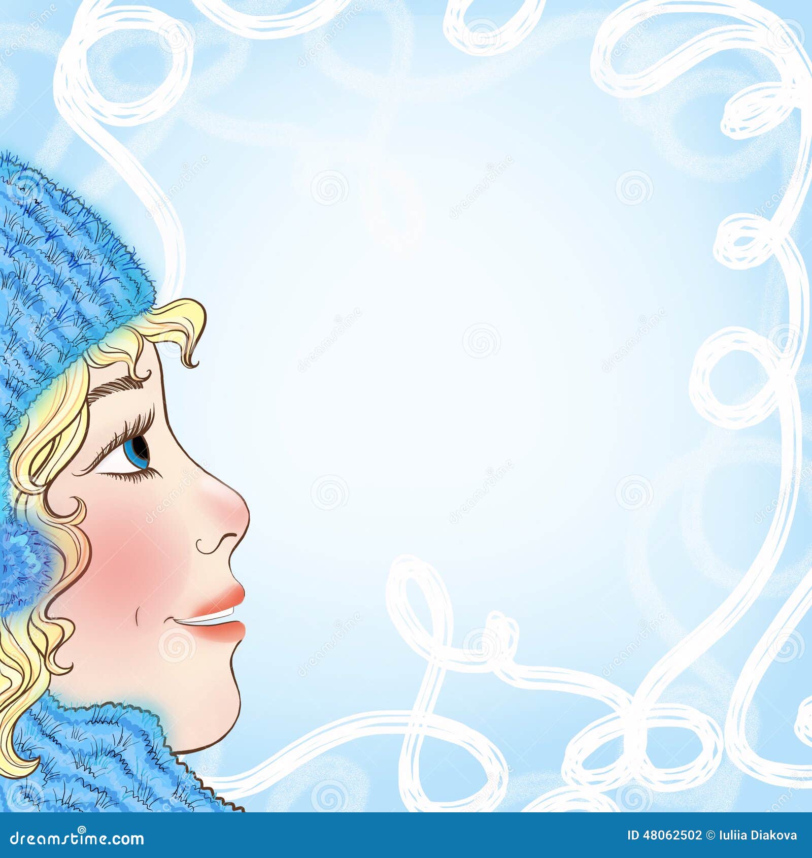 Christmas Card with a Baby Face and Snowflakes Stock Illustration ...