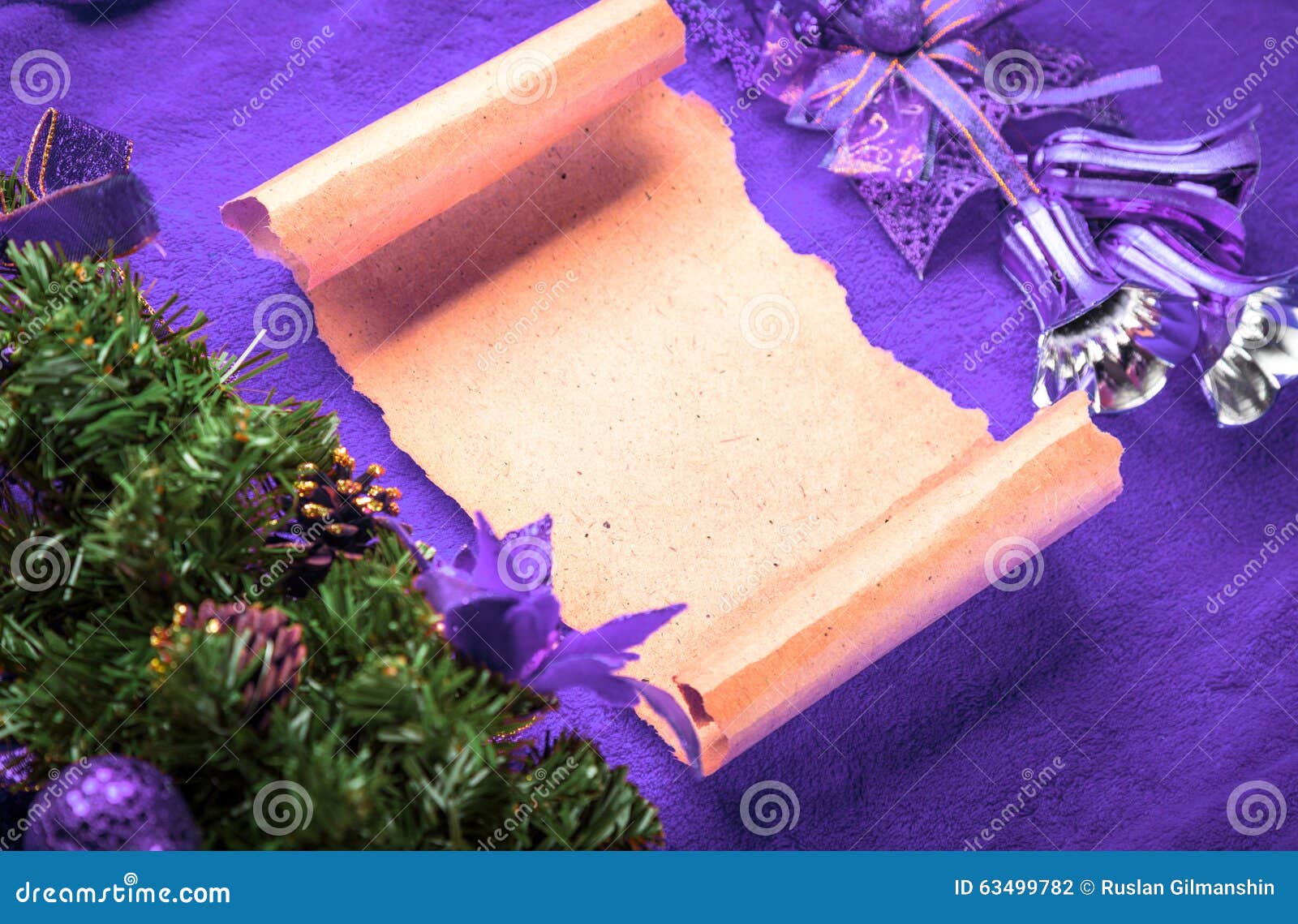 Christmas Card Blank Parchment on Violet Stock Photo - Image of closeup ...
