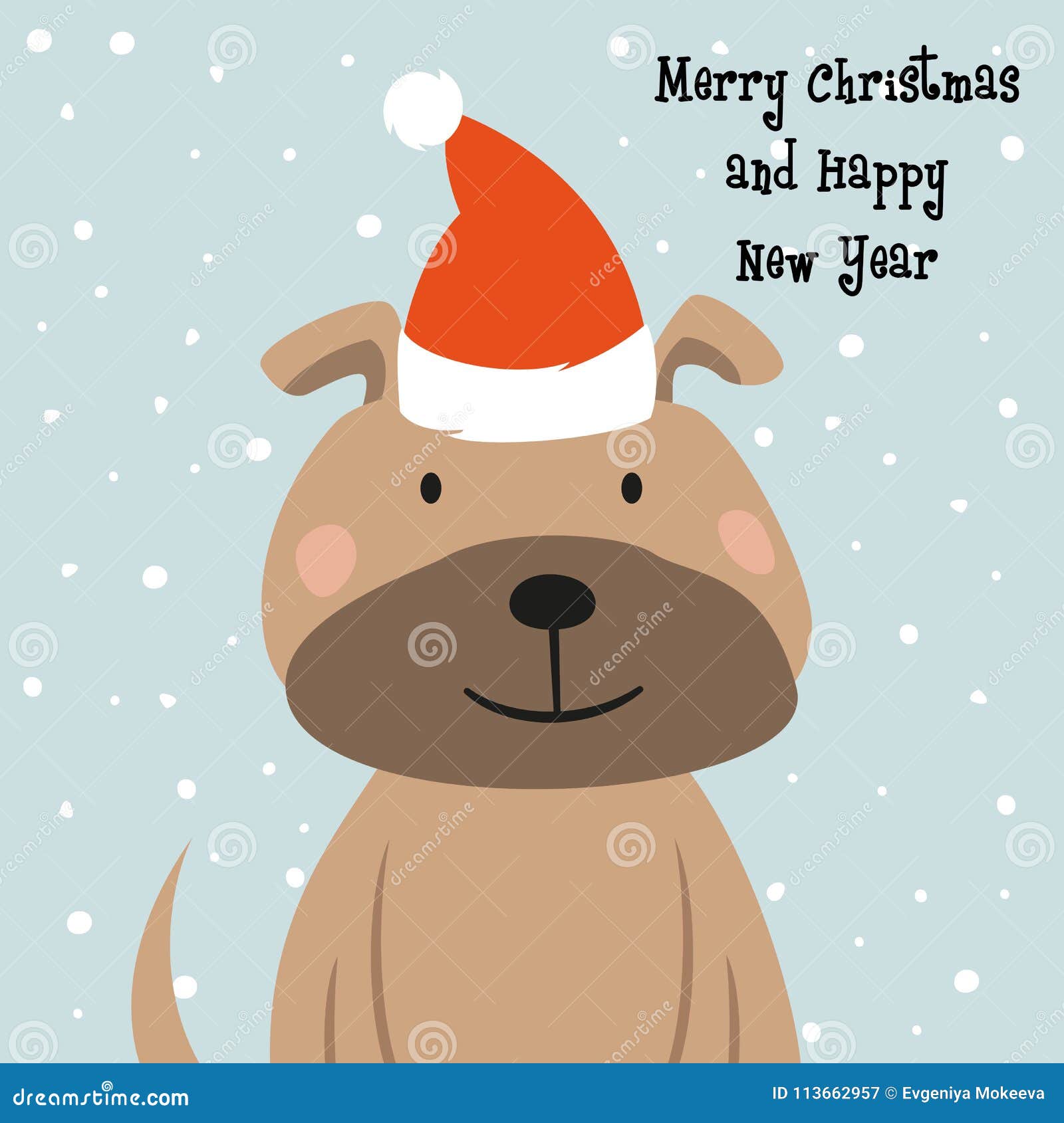 Christmas Card with Cartoon Dog. Stock Vector - Illustration of flat ...
