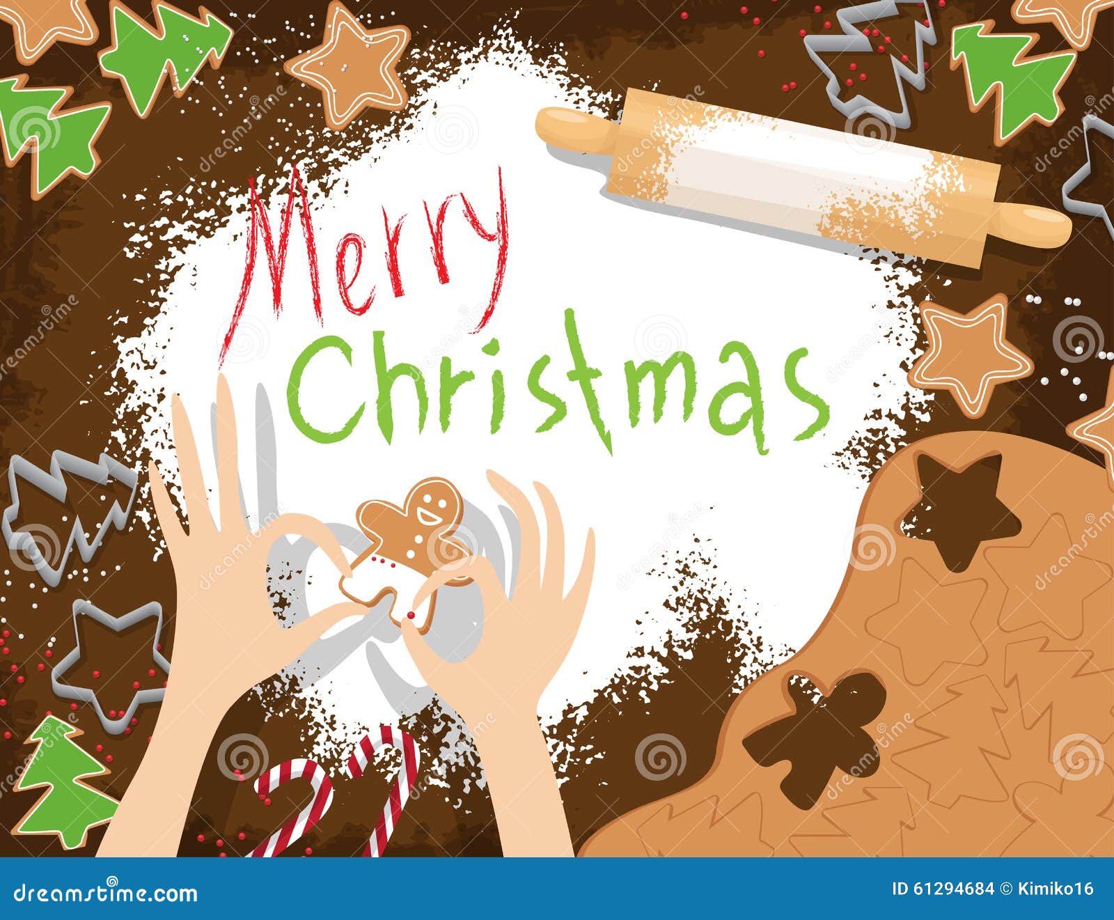 Christmas Card with Cookies Stock Vector - Illustration of hands ...