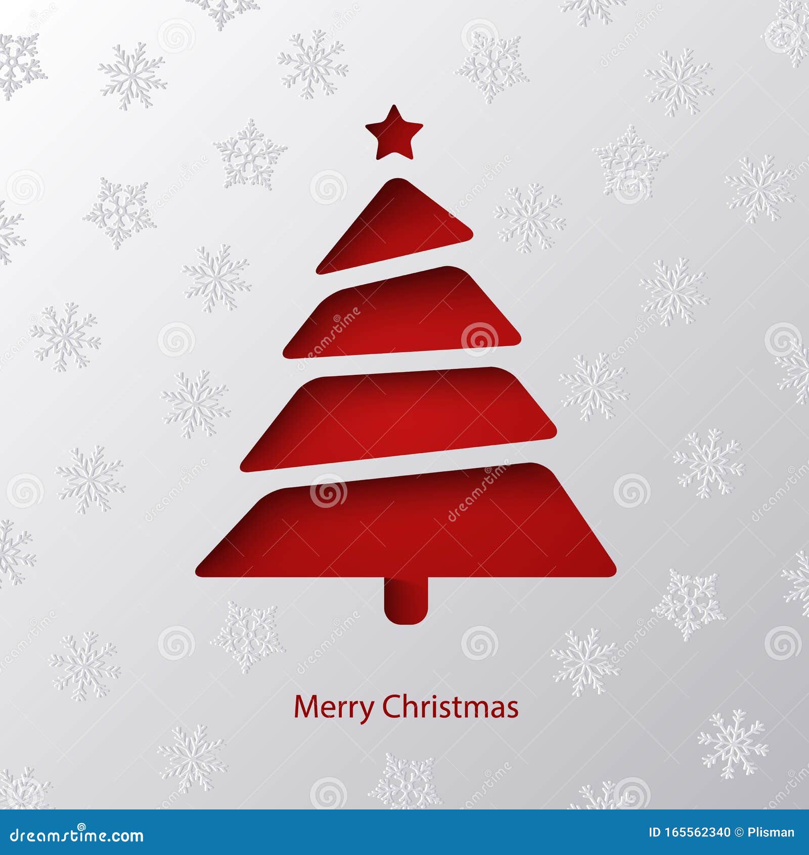 Christmas Card with Cut Out Tree in Red Design Stock Vector ...