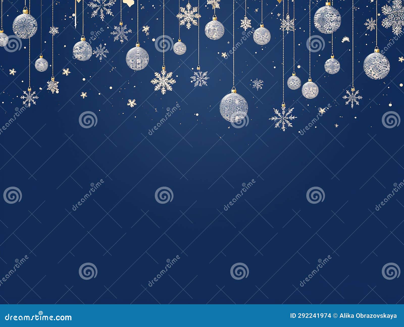 Christmas Card with Christmas Decorations on Blue Background Stock ...