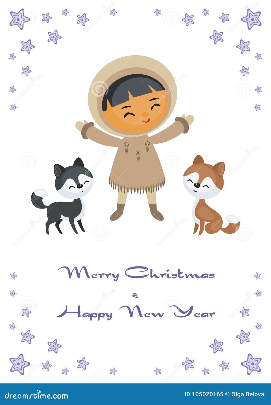 Christmas Card with Eskimo Boy Stock Vector - Illustration of eskimo ...