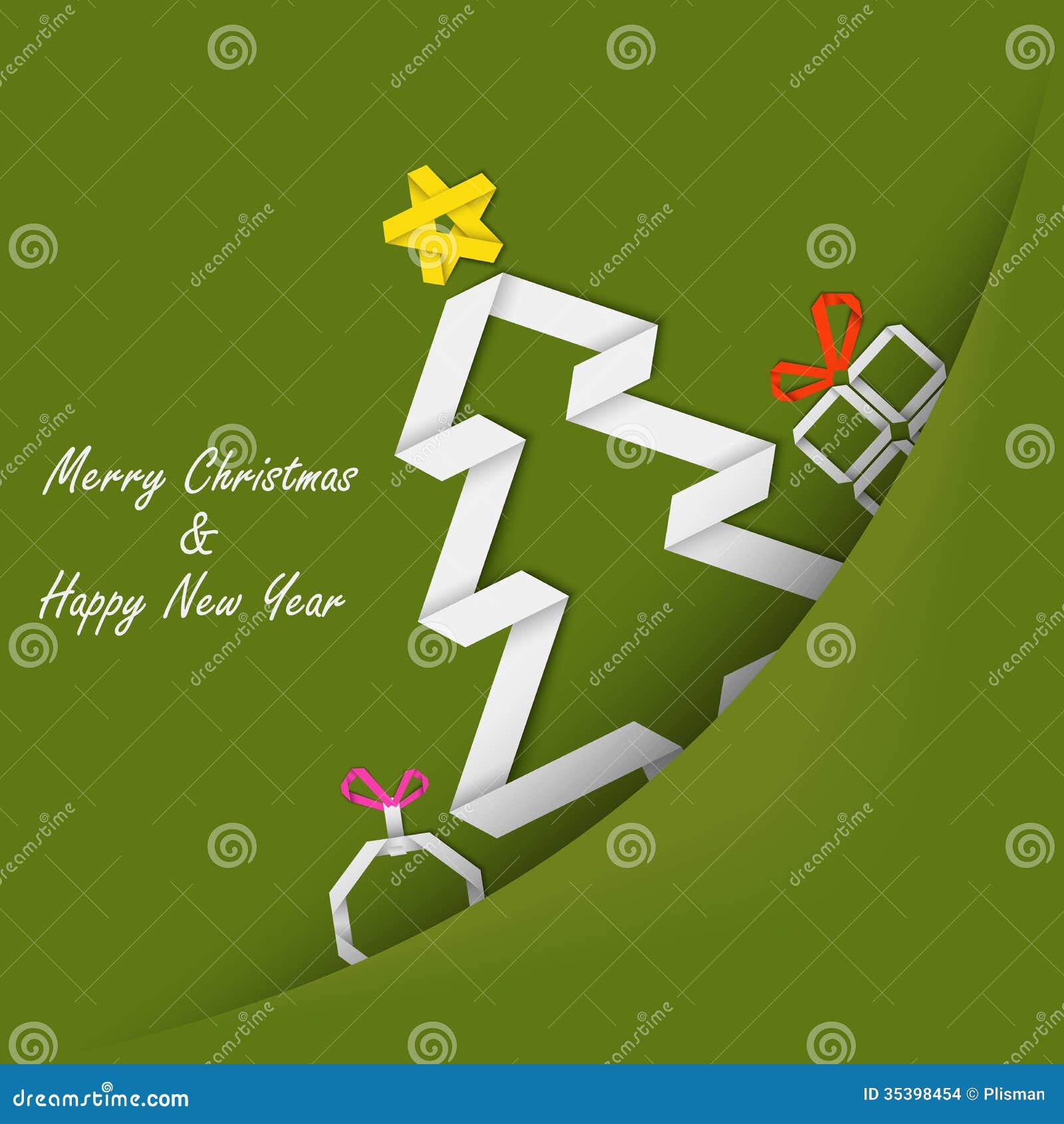 Christmas Card with Folded Paper Tree in Your Pocket Stock Illustration ...