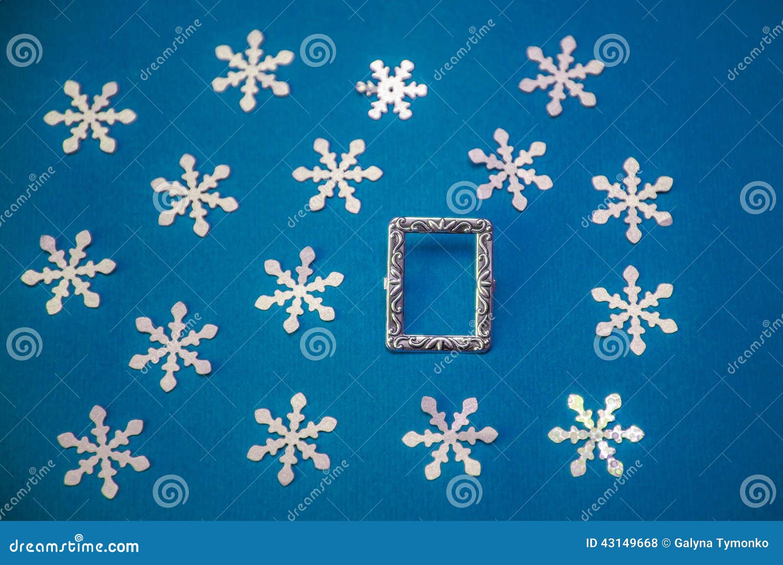 Christmas Card with Frame and Snowflakes on a Blue Background Stock ...