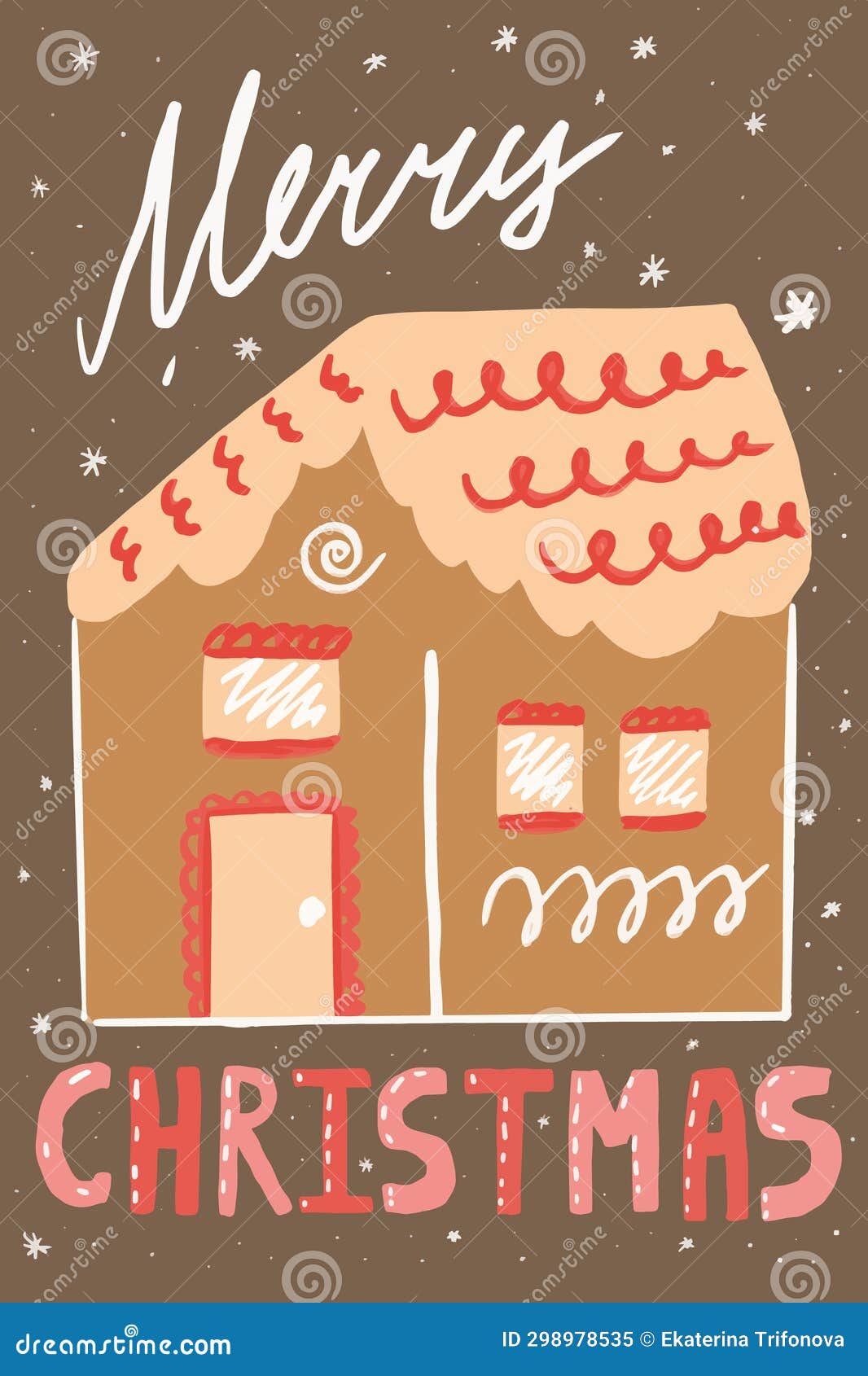 Christmas Card with a Gingerbread House and the Word Christmas on it ...