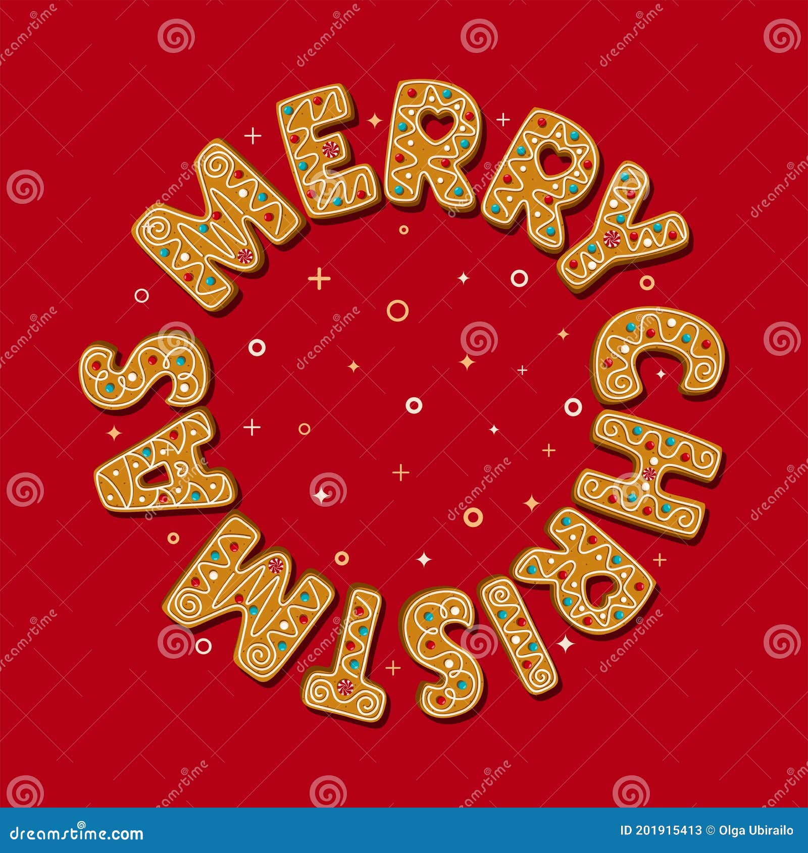 Christmas Card with Christmas Gingerbread on a Red Background. Vector ...