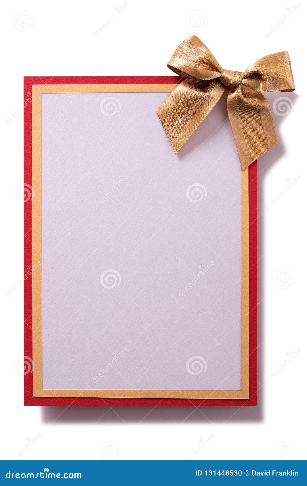 Christmas Card Gold Bow Decoration Red Border Frame Vertical Stock ...