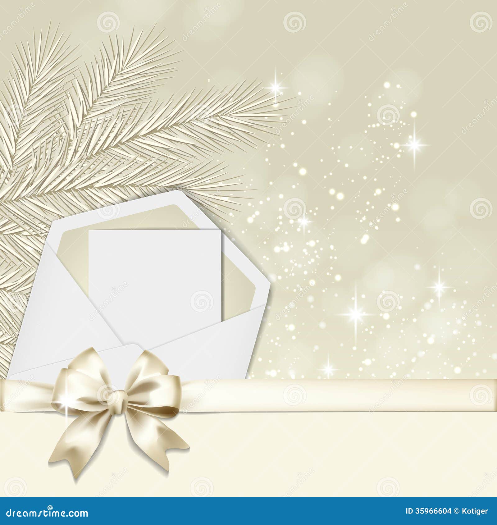 Christmas Card with a Gold Bow and Envelope Stock Vector - Illustration ...