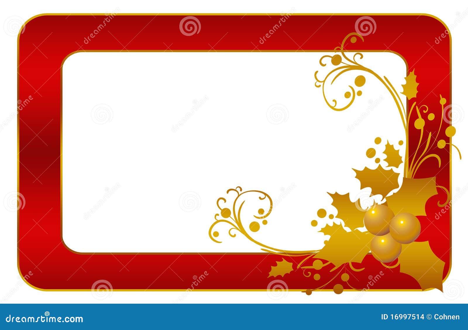 Christmas Card Gold Red Frame Flowers Stock Illustration - Illustration ...