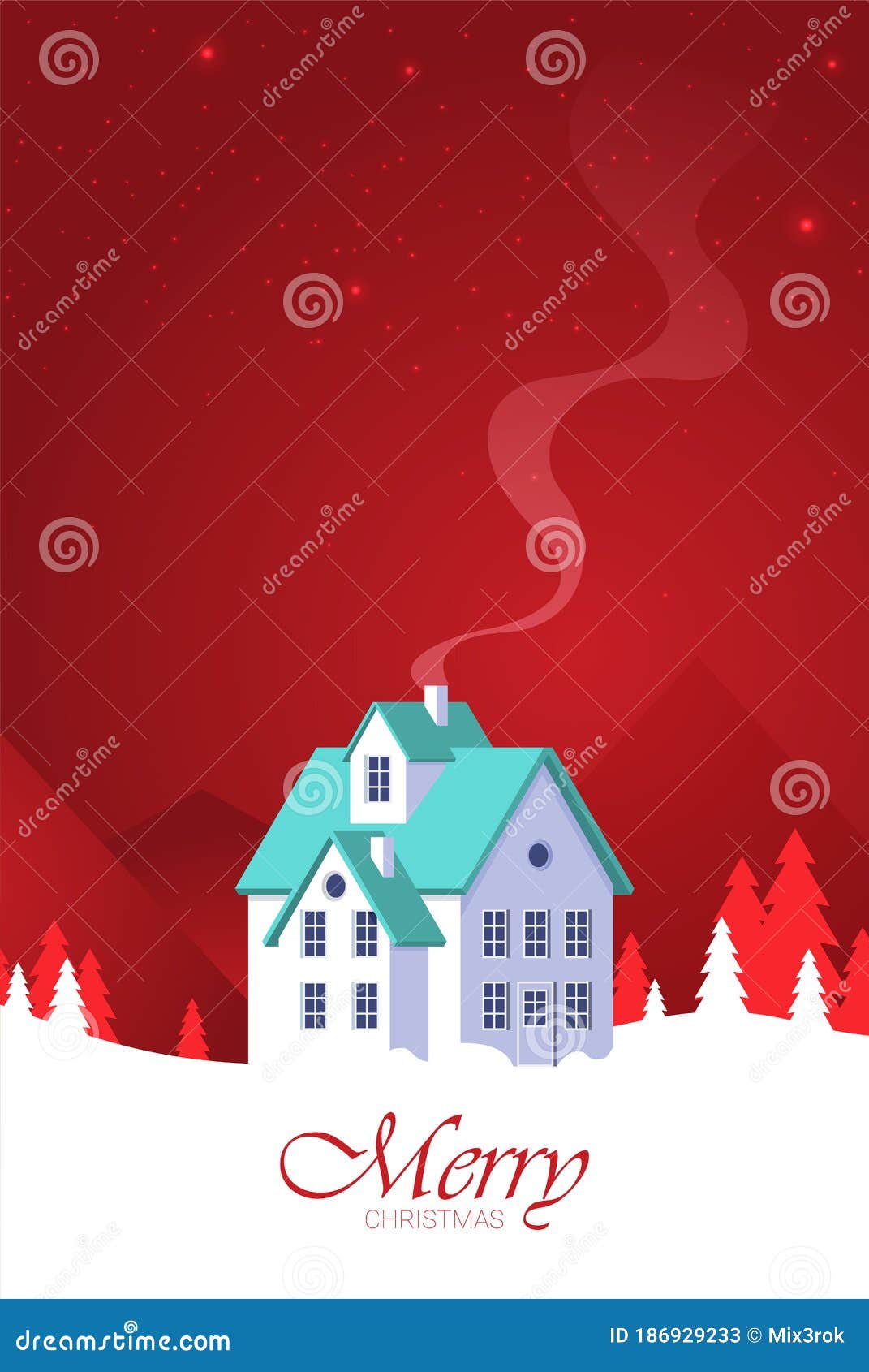 Christmas Card with House in Flat Style Stock Vector - Illustration of ...