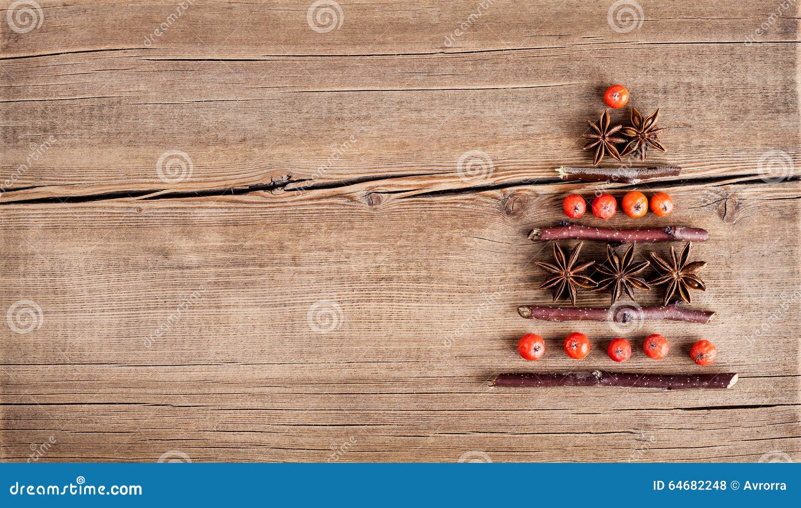 Christmas Card with Natural Decorations on Wooden Background Stock ...