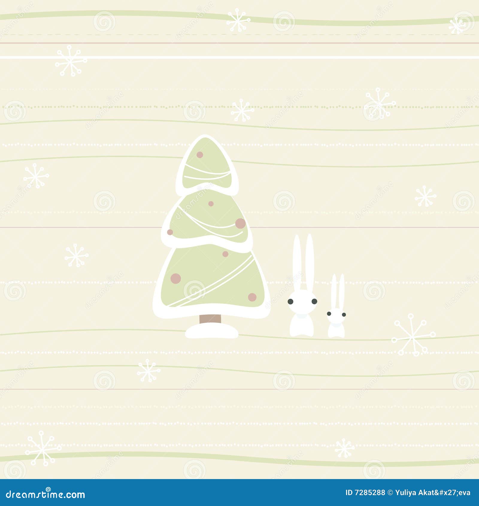 Christmas Card with Pine and Rabbits Stock Vector - Illustration of ...