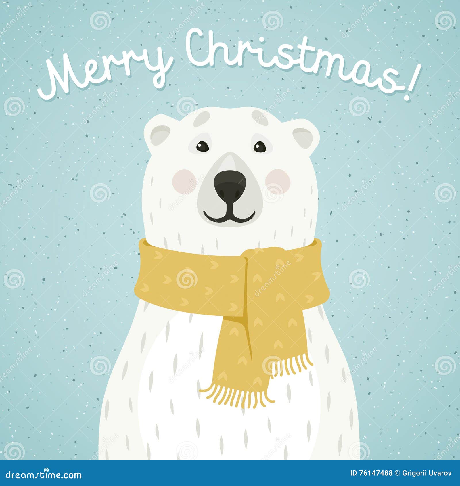 Christmas Card Of Polar Bear With Yellow Scarf Stock Vector
