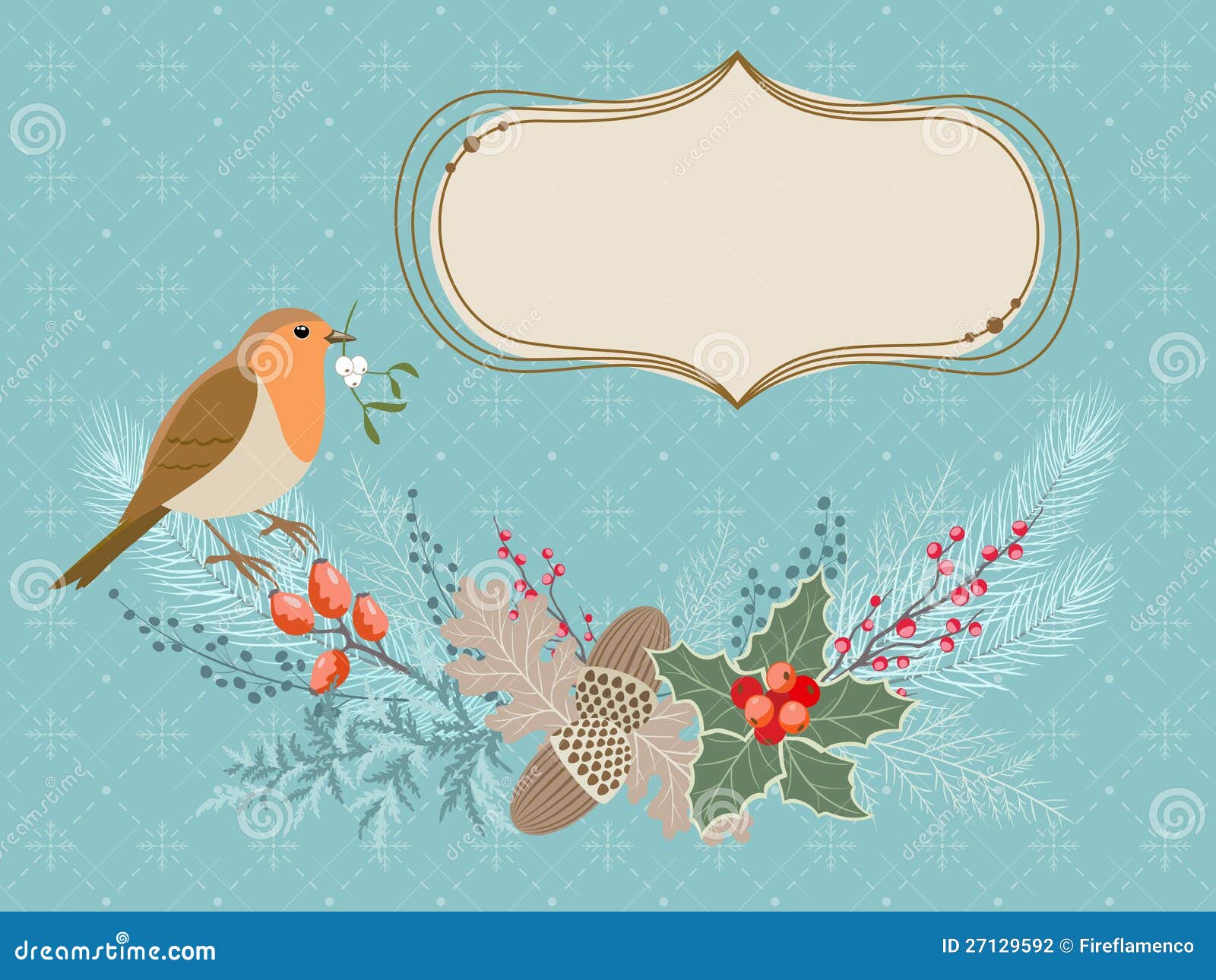 Christmas Card with Robin Bird Stock Vector - Illustration of berry ...