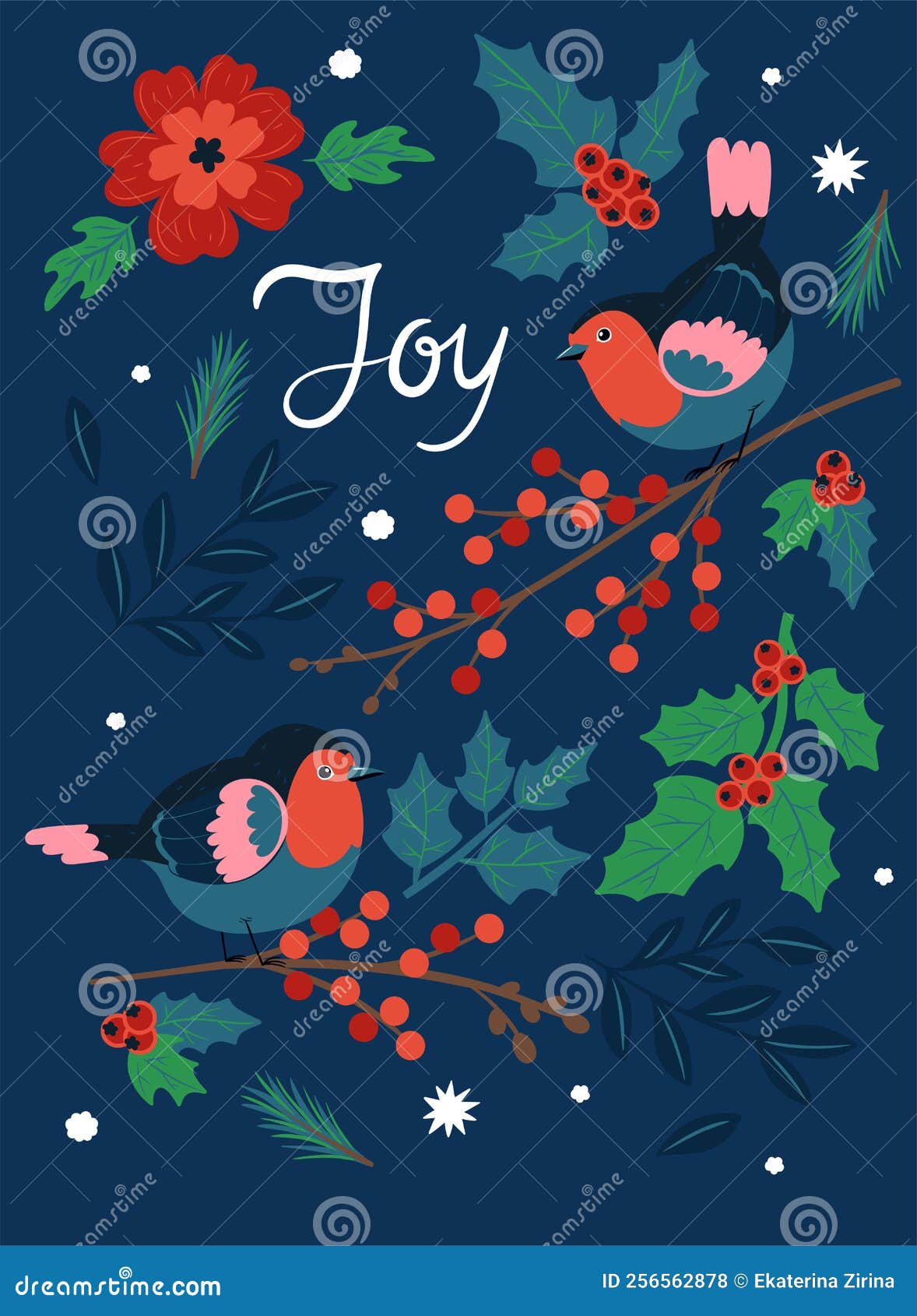Christmas Card with Robin Birds. Vector Graphics Stock Vector ...